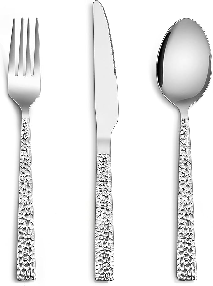 Amazon.com | E-far 12-Piece Hammered Forks Spoons and Knives Set ...