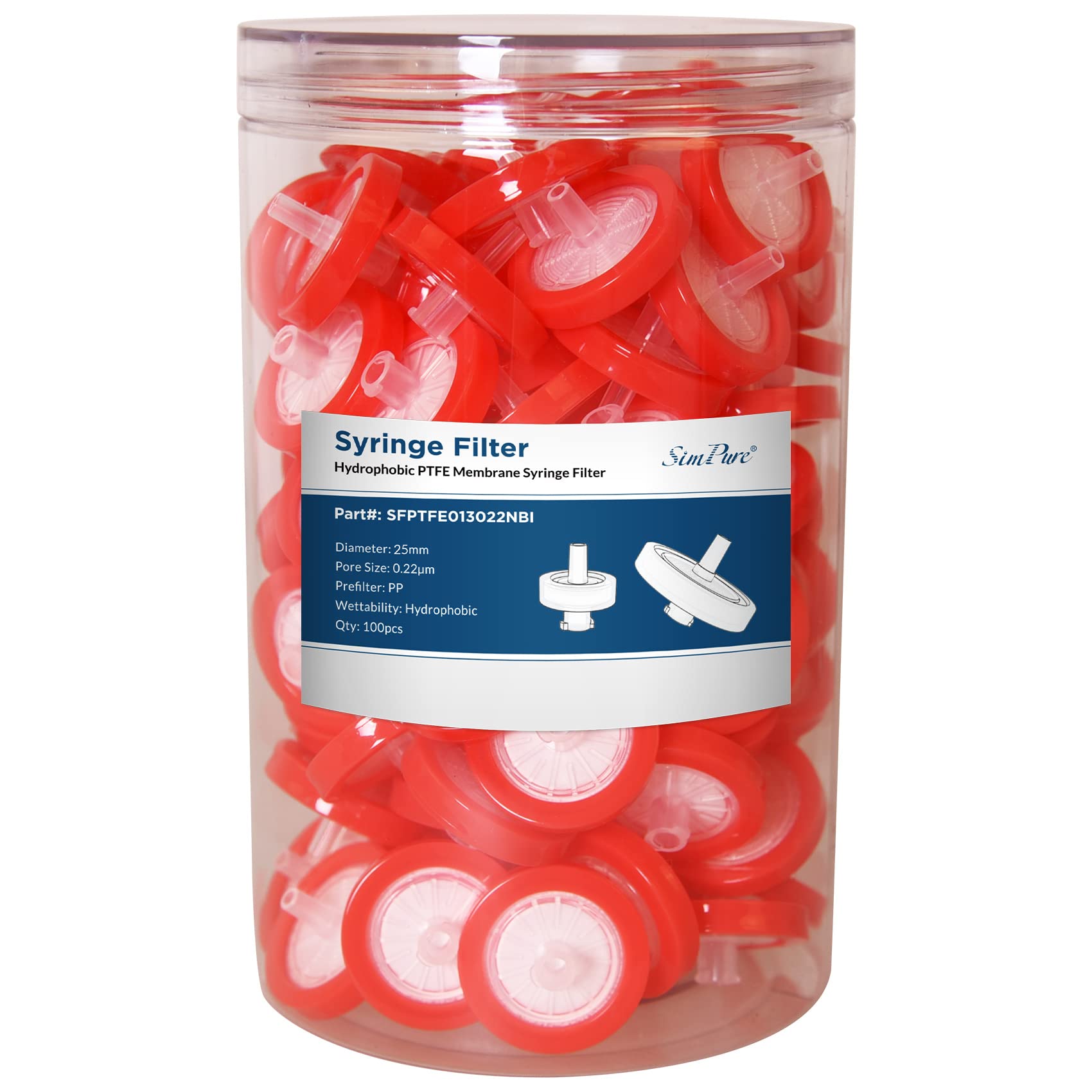 Snapklik.com : SimPure Syringe Filter PTFE 100 PCS Hydrophobic Membrane