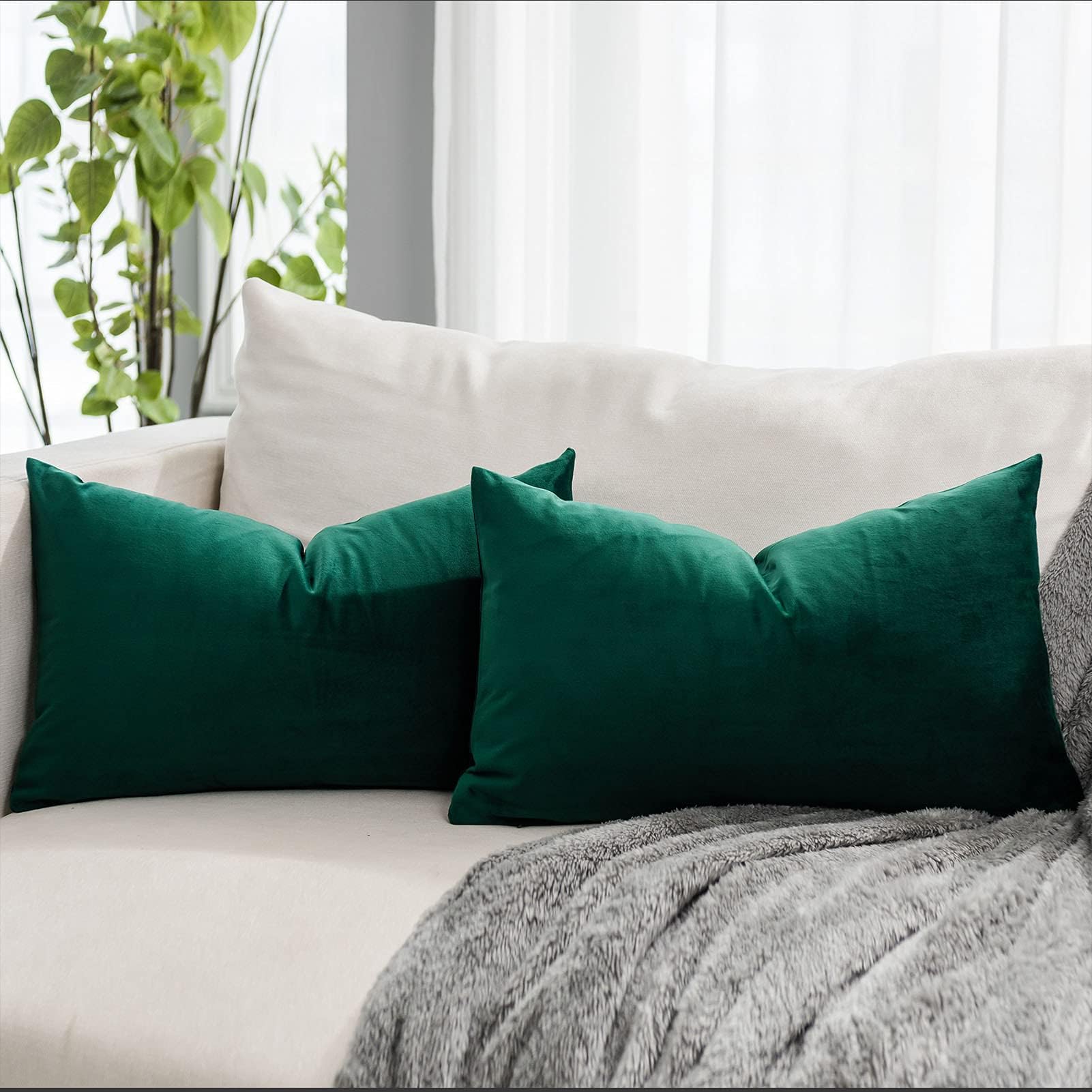 Amazon.com: JoraLion Luxurious Velvet Pillow Cover 12x24 inch, Soft ...