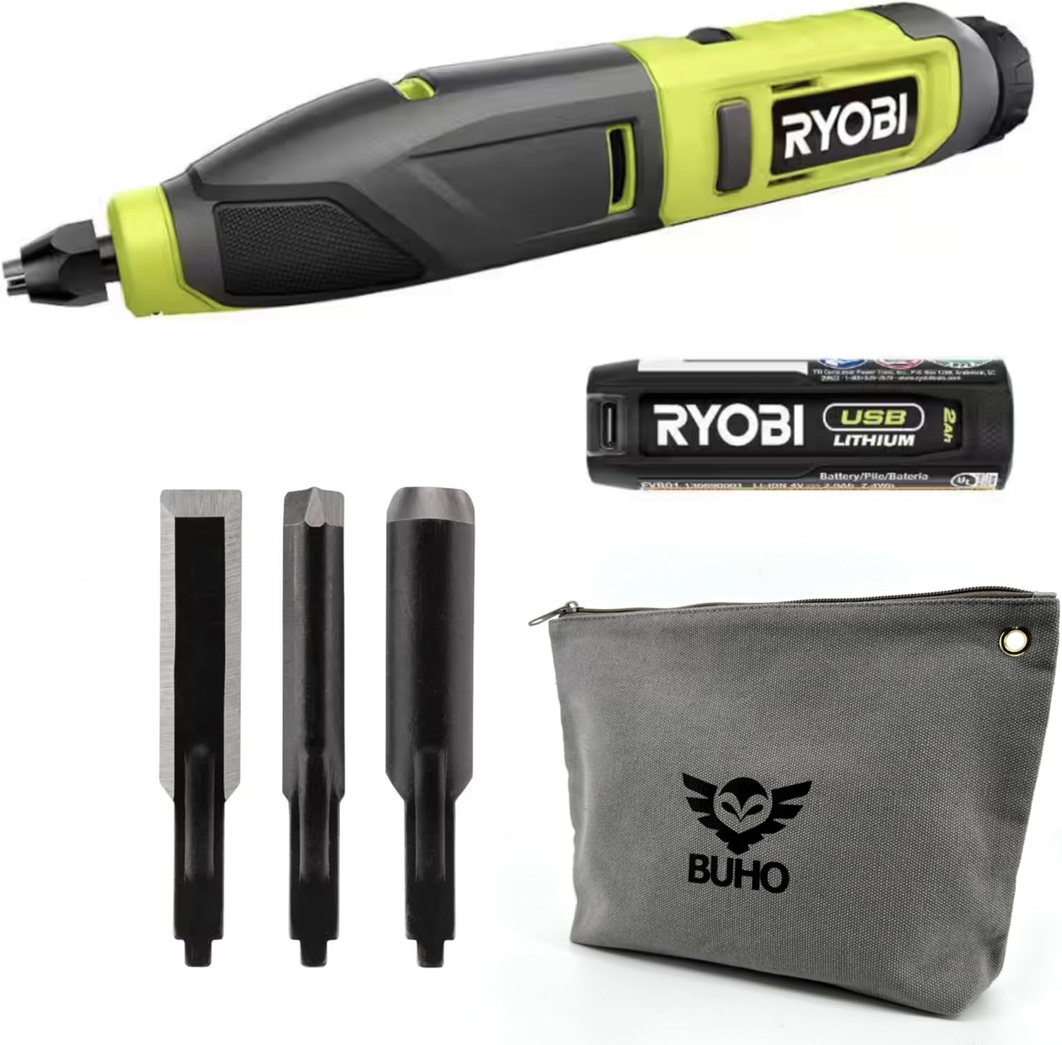 Power Carver Bundle with Ryobi Carver and Buho Tool Pouch, USB Lithium ...