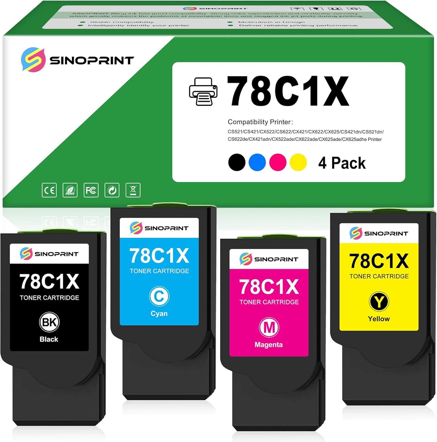 SINOPRINT Toner Cartridge 78C1XK0 78C1XC0 78C1XM0 78C1XY0 Replacement ...