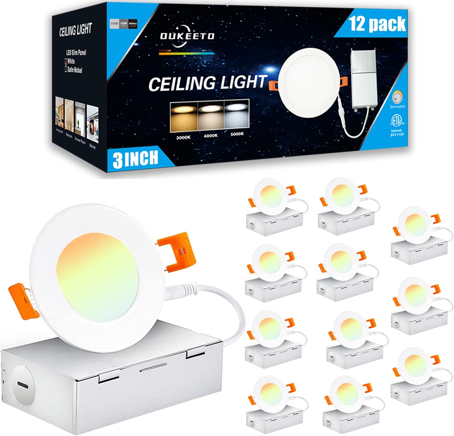 OUKEETO 3 Inch Led Recessed Light - 3000K/ 4000K/ 5000K 3 Color ...