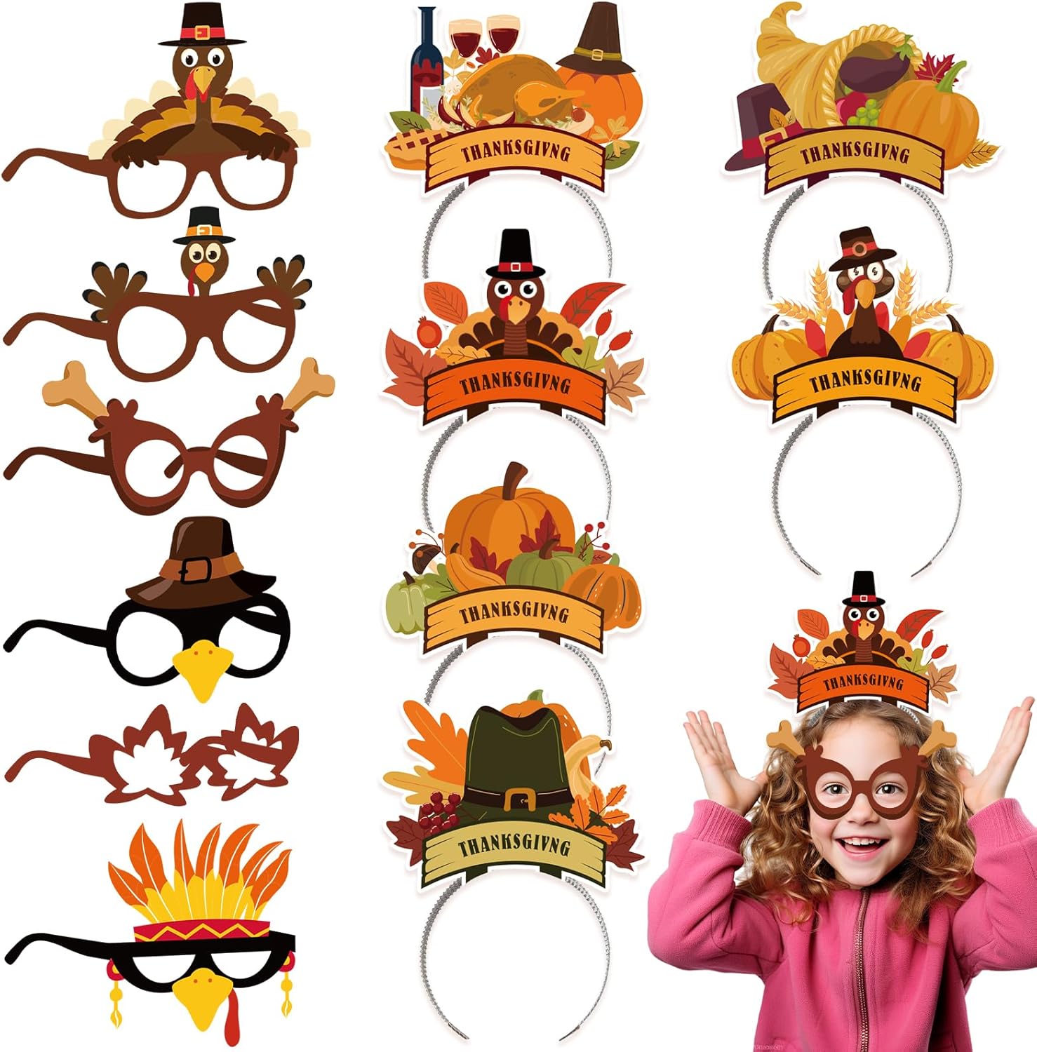 Amazon.com: LOVESTOWN 12PCS Thanksgiving Glasses Headband Set ...