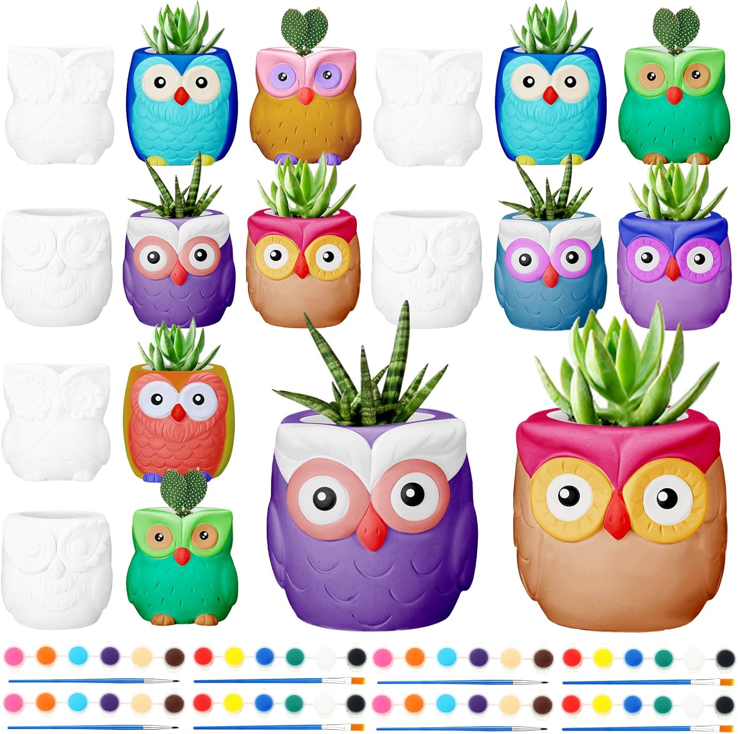 Amazon.com: Ziliny 18 Pcs Ceramics to Paint Owl Succulent Pots Ceramic ...