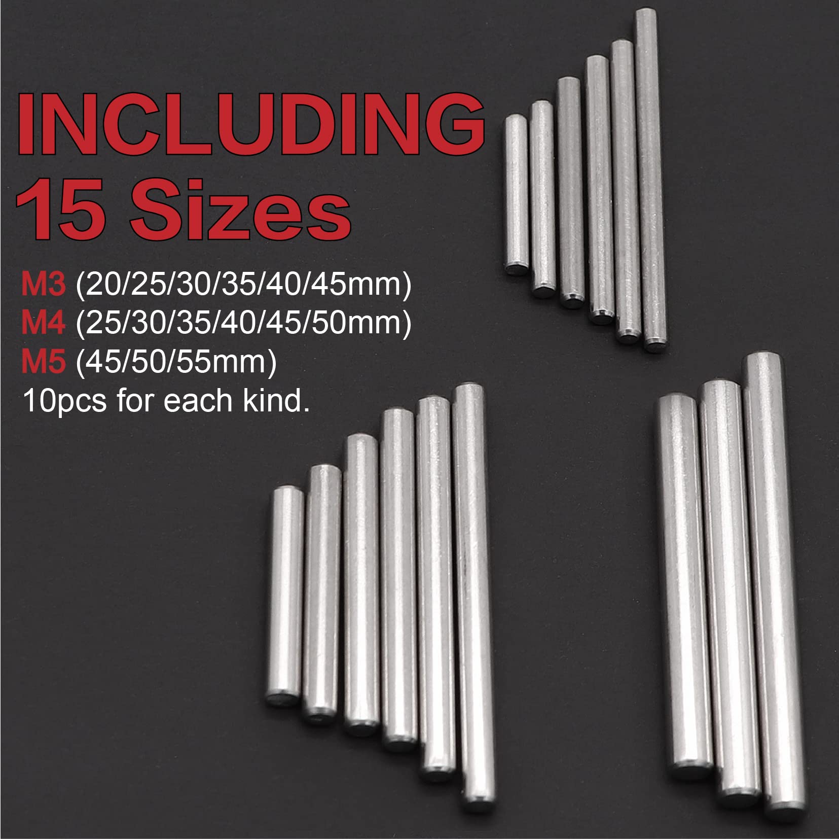 Snapklik.com : 150Pcs 15 Kinds M3 M4 M5 304 Stainless Steel Dowel Pin ...