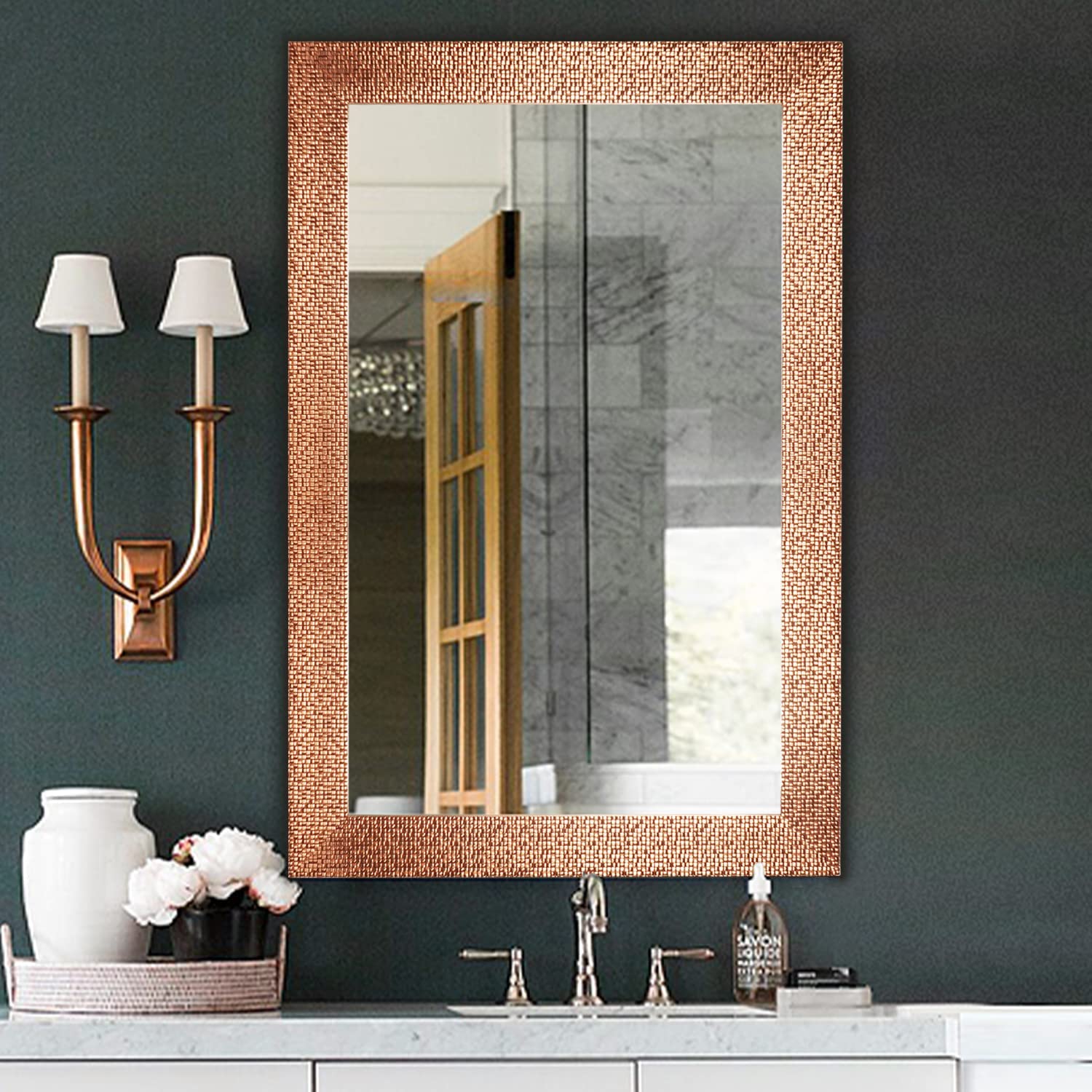 Copper Framed Mirror Kavana Hand Painted Metal Patchwork Wall Mirror
