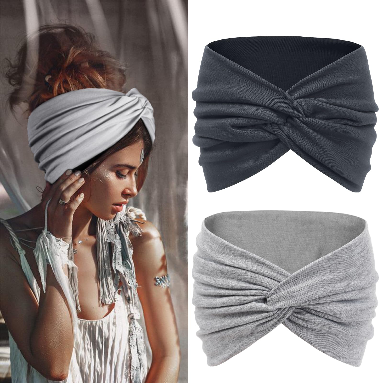 Amazon.com : Tobeffect Wide Headbands for Women, 7'' Extra Large Turban ...