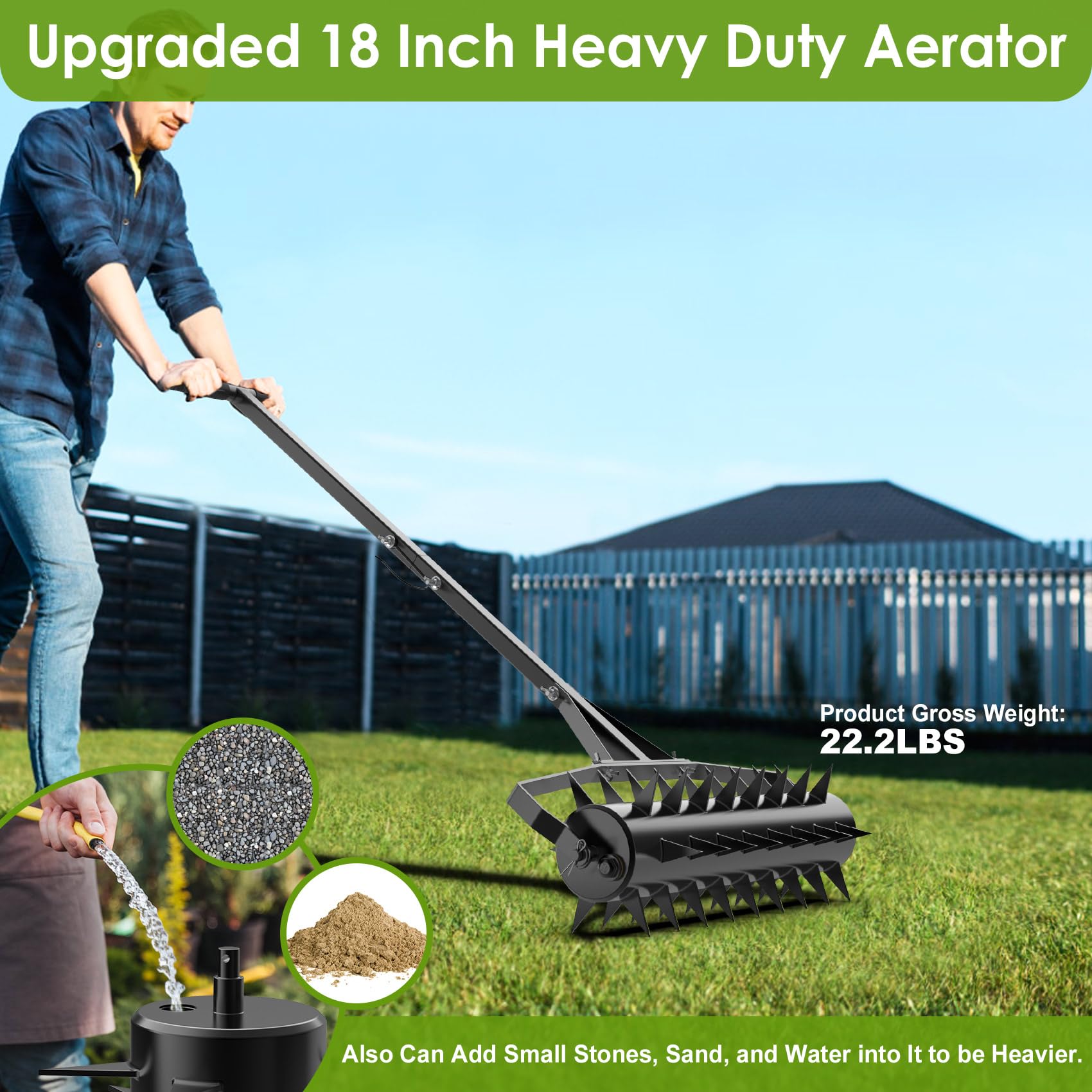 Snapklik.com : 18 Inch Rolling Lawn Aerator, Upgraded Heavy Duty ...