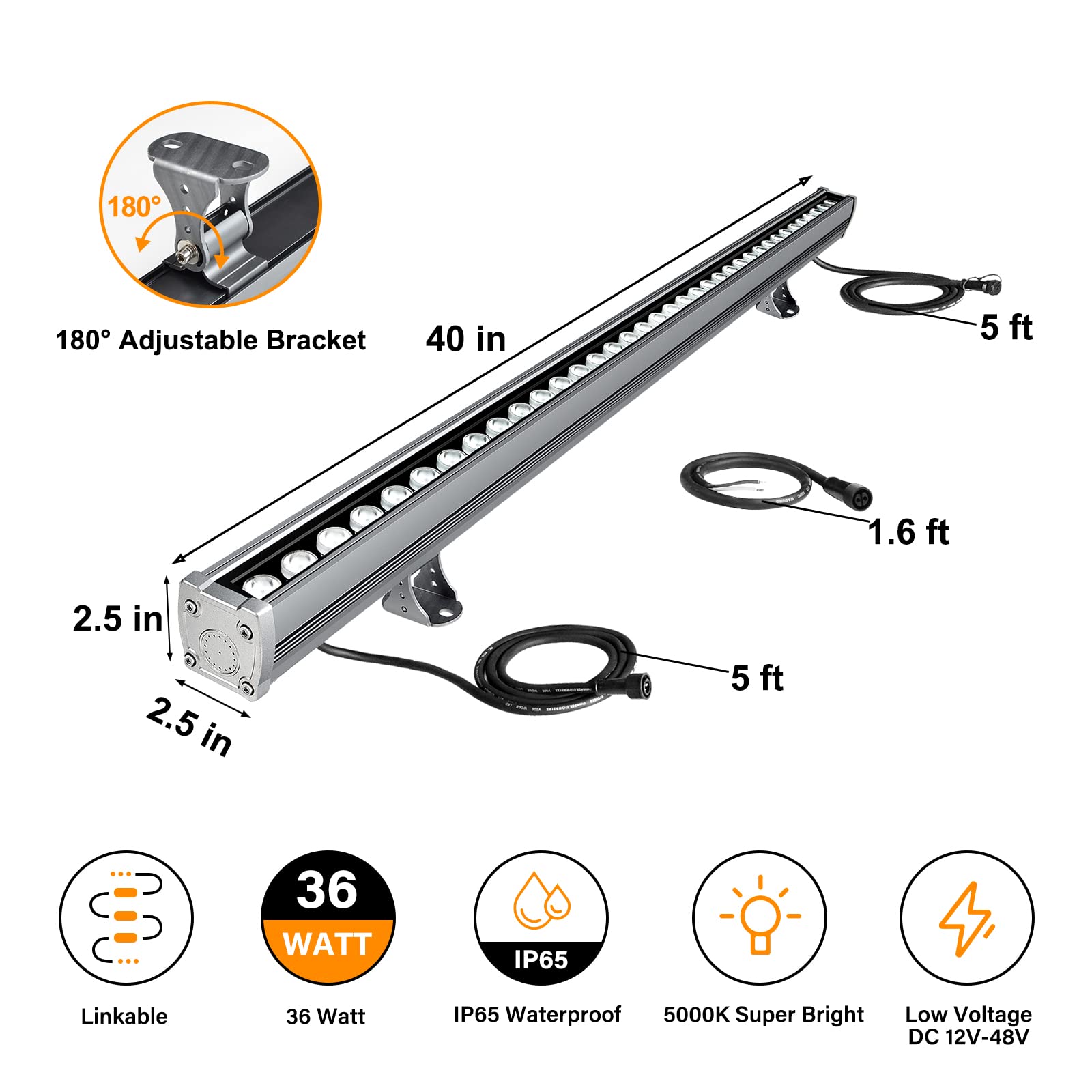 ATCD 36W LED Wall Washer Light Linkable, 5000K Crystal White LED Light ...