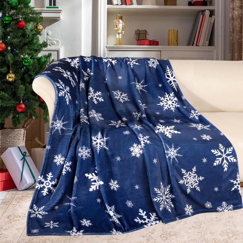 Amazon.com: Galoker Christmas Throw Blanket Blue Snowflake Blanket ...