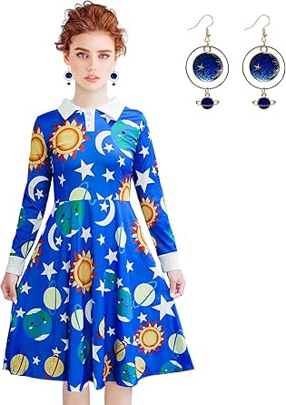 Amazon.com: Halloween Women's Planets Stars Moon Solar System Dress ...
