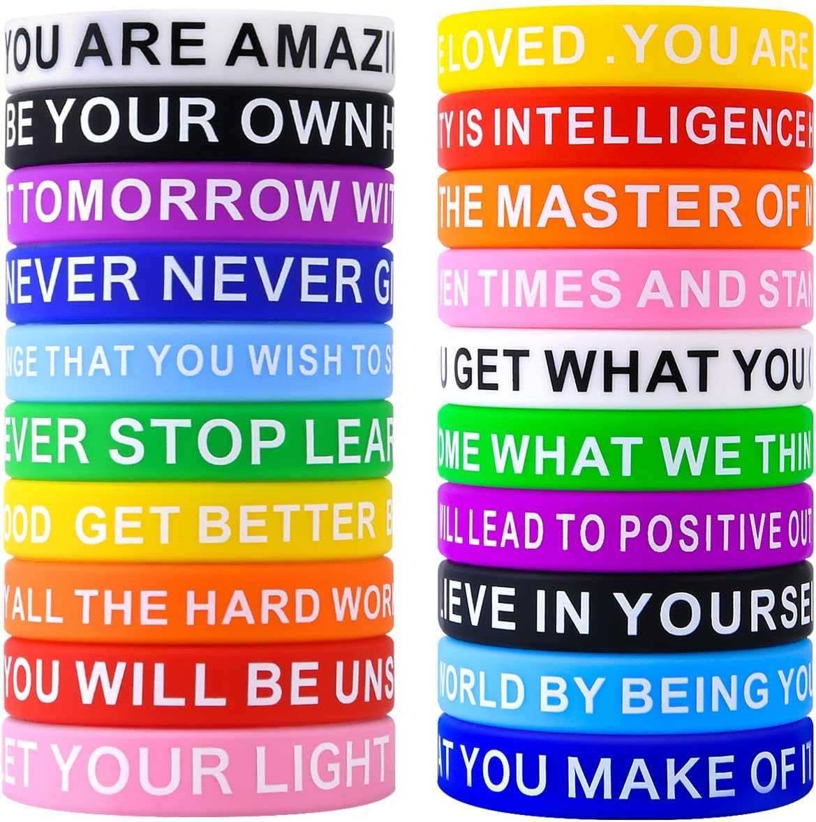 SlocciPro 20 Pieces Motivational Quote Rubber Wristbands Colored ...