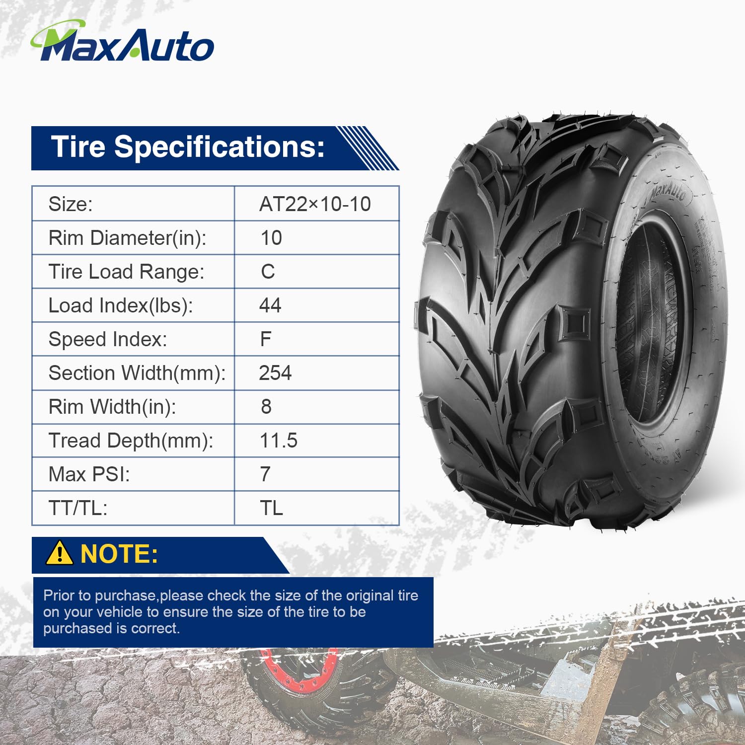 Snapklik.com : MaxAuto 22x10-10 Sport ATV Tires 22x10x10 Quad Tires