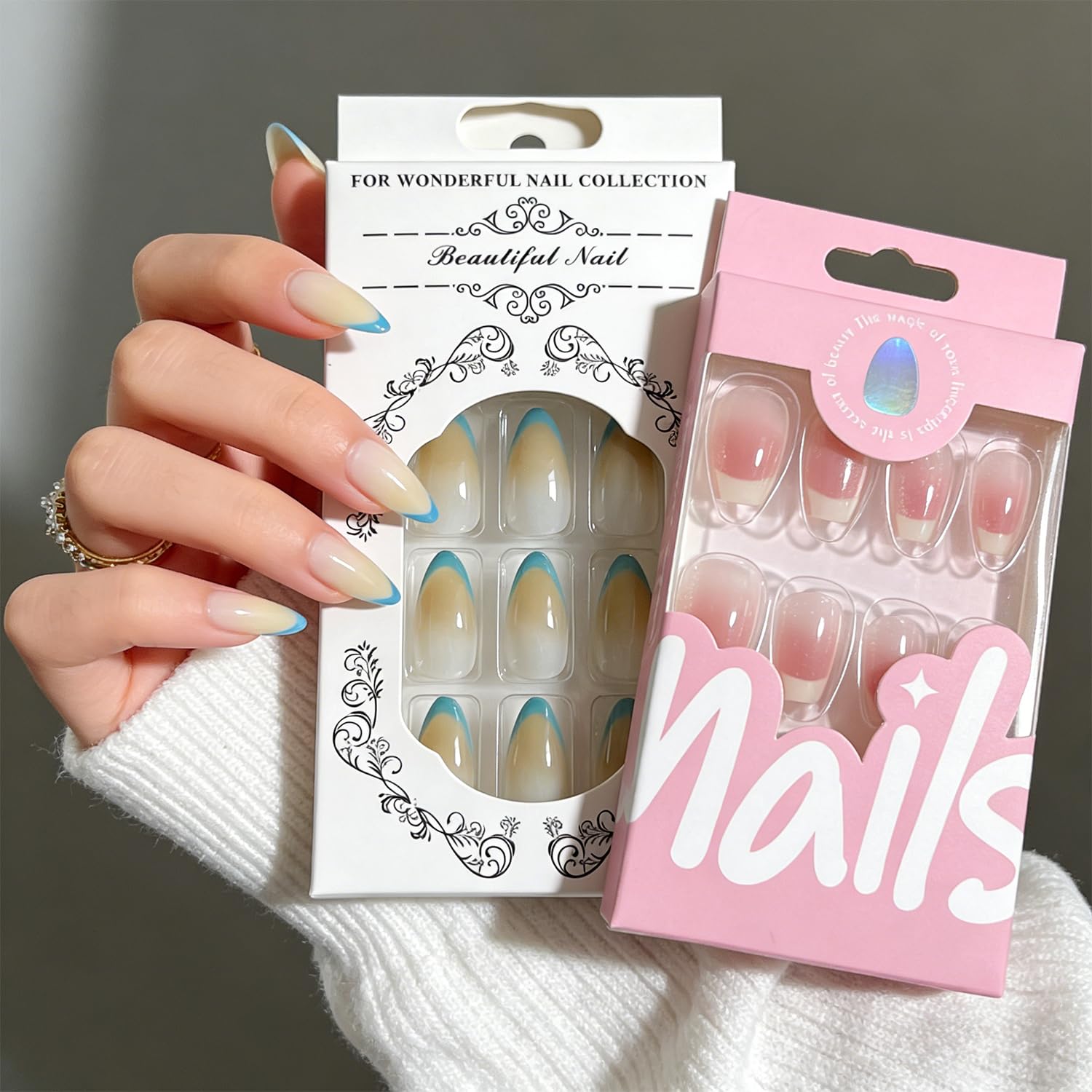 Amazon.com: Botare 2 Packs French Tip Press On Nails Medium Length - 48 ...