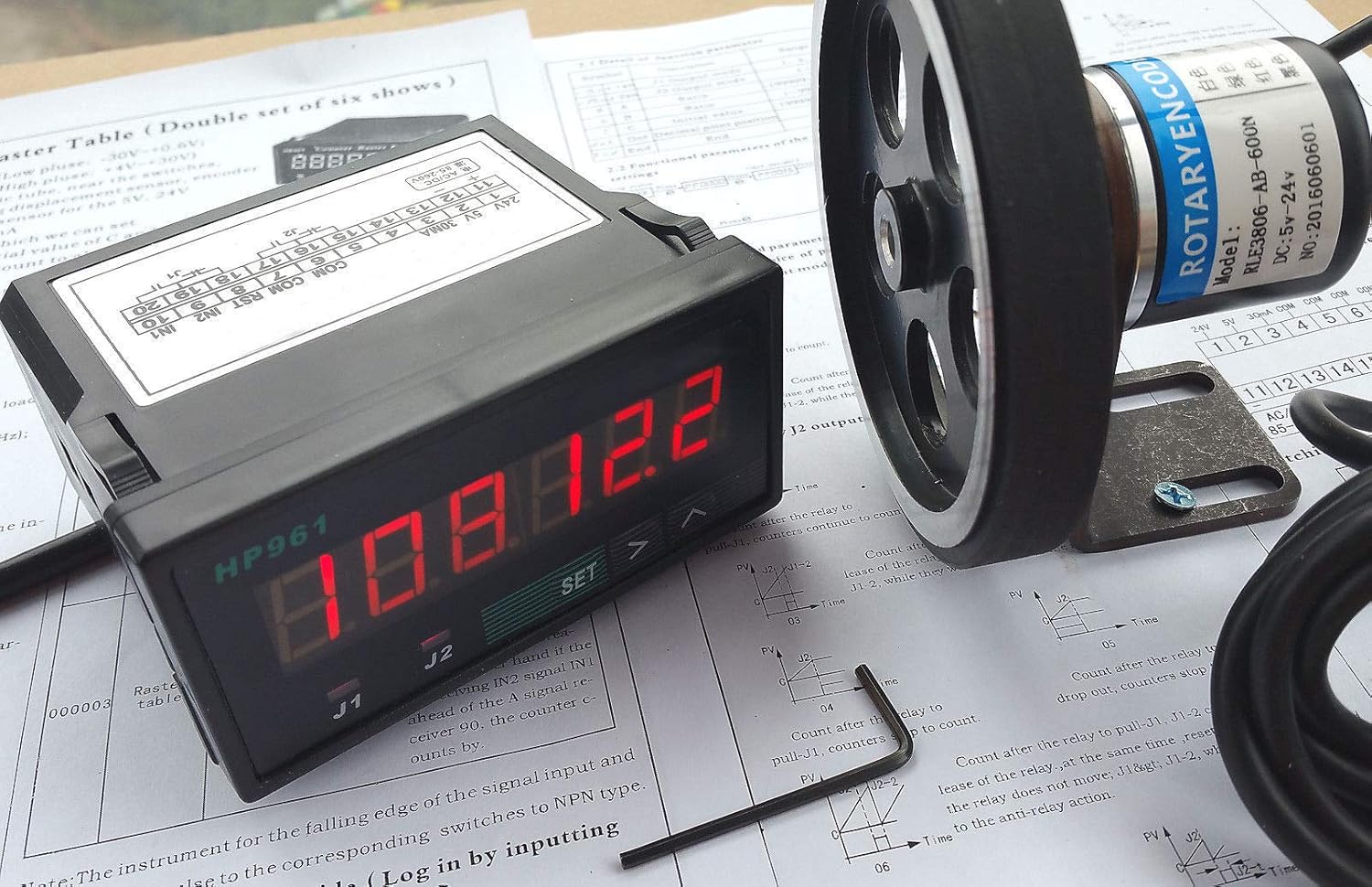 1inch Counter Grating Display Meter + Length Wheel 12" + Encoder ...