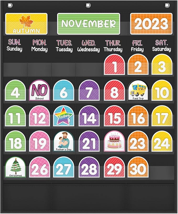 Amazon.com: Mewise Monthly Calendar Pocket Chart with 92 Activity Cards ...