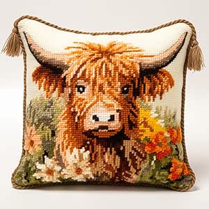 Cute Highland Cow Cattle Latch Hook Kits Pillow Printed Canvas Handmade ...