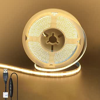Clearhill 5V USB COB LED Strip Lights with Dimmable Switch,Warm White ...