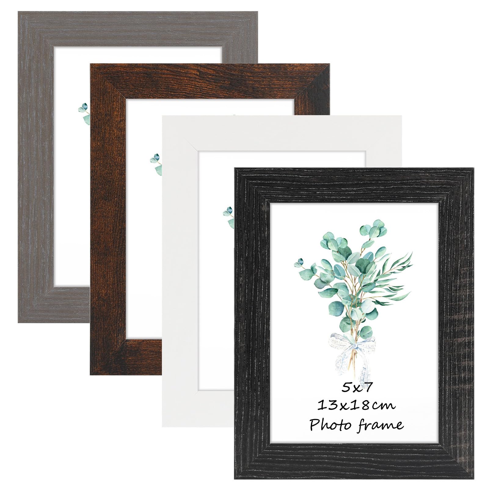 Amazon.com - QUTREY 5x7 Picture Frame Set of 4, Multi Color Rustic 5 x ...