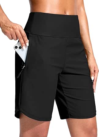 G Gradual Women's 9" Long Swim Board Shorts with Zipper Pockets High ...
