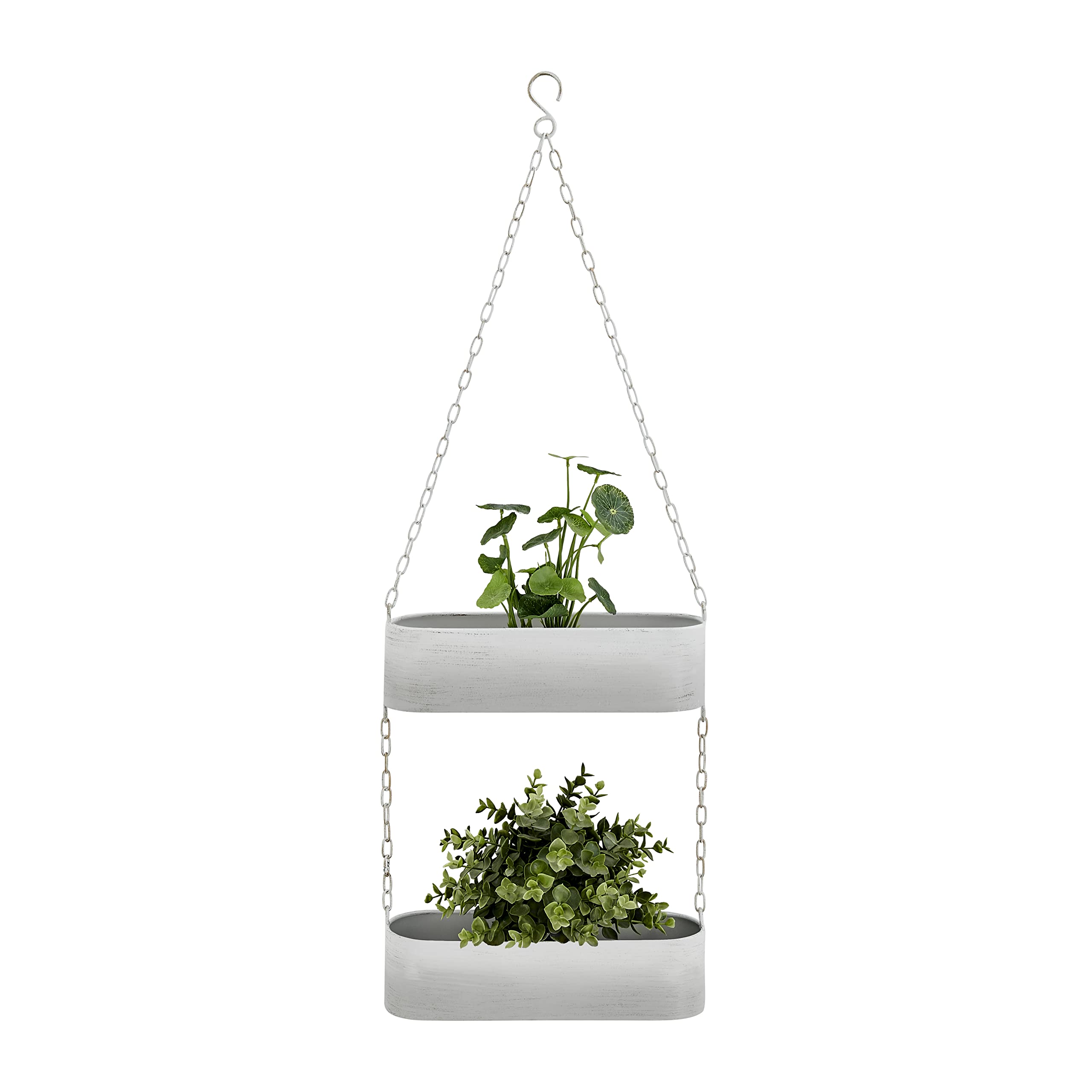 Amazon.com: Danya B. Two-Tier Hanging White Metal Trough Wall Planter ...