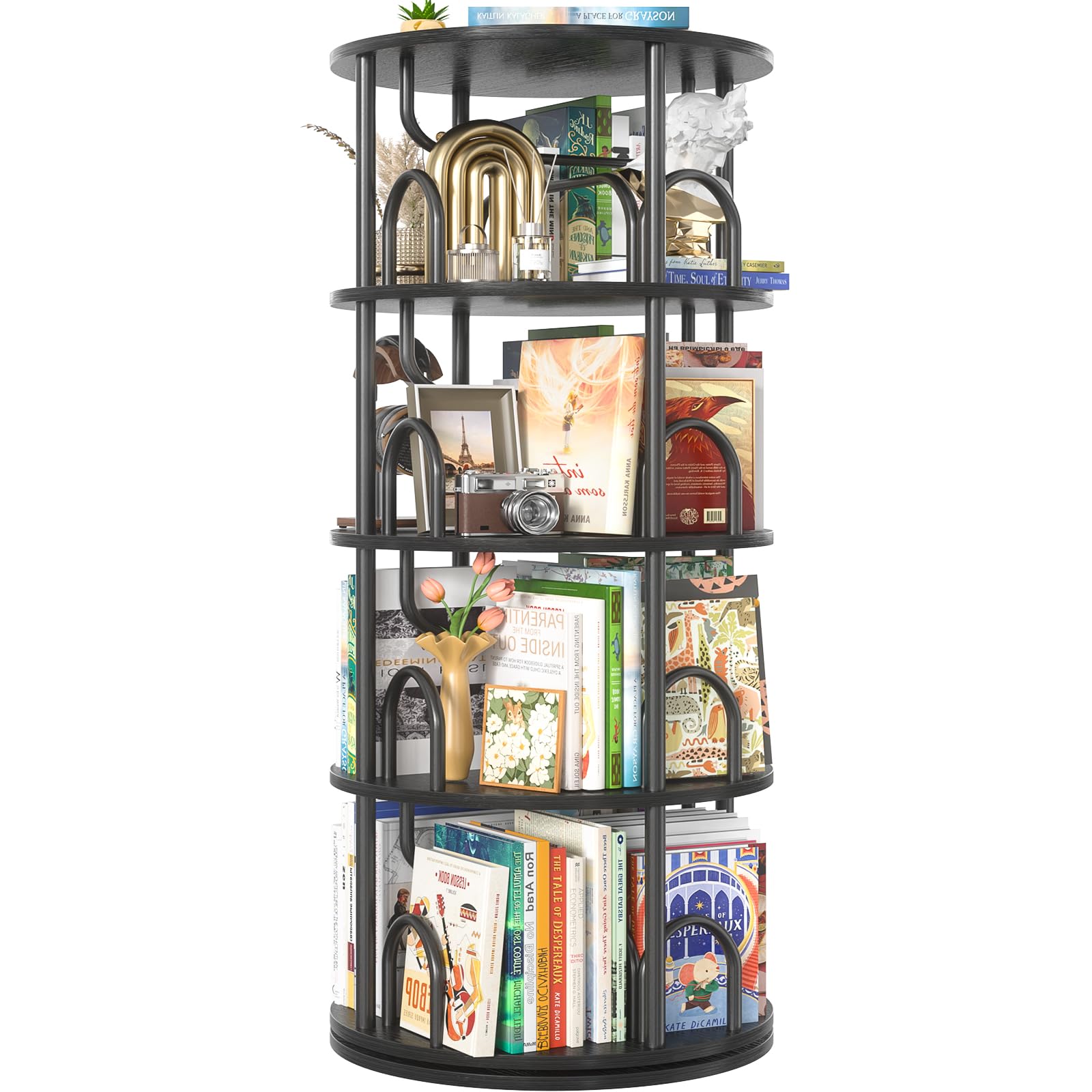 Snapklik.com : 4 Tier Rotating Bookshelf Tower, 360 Display Spinning ...
