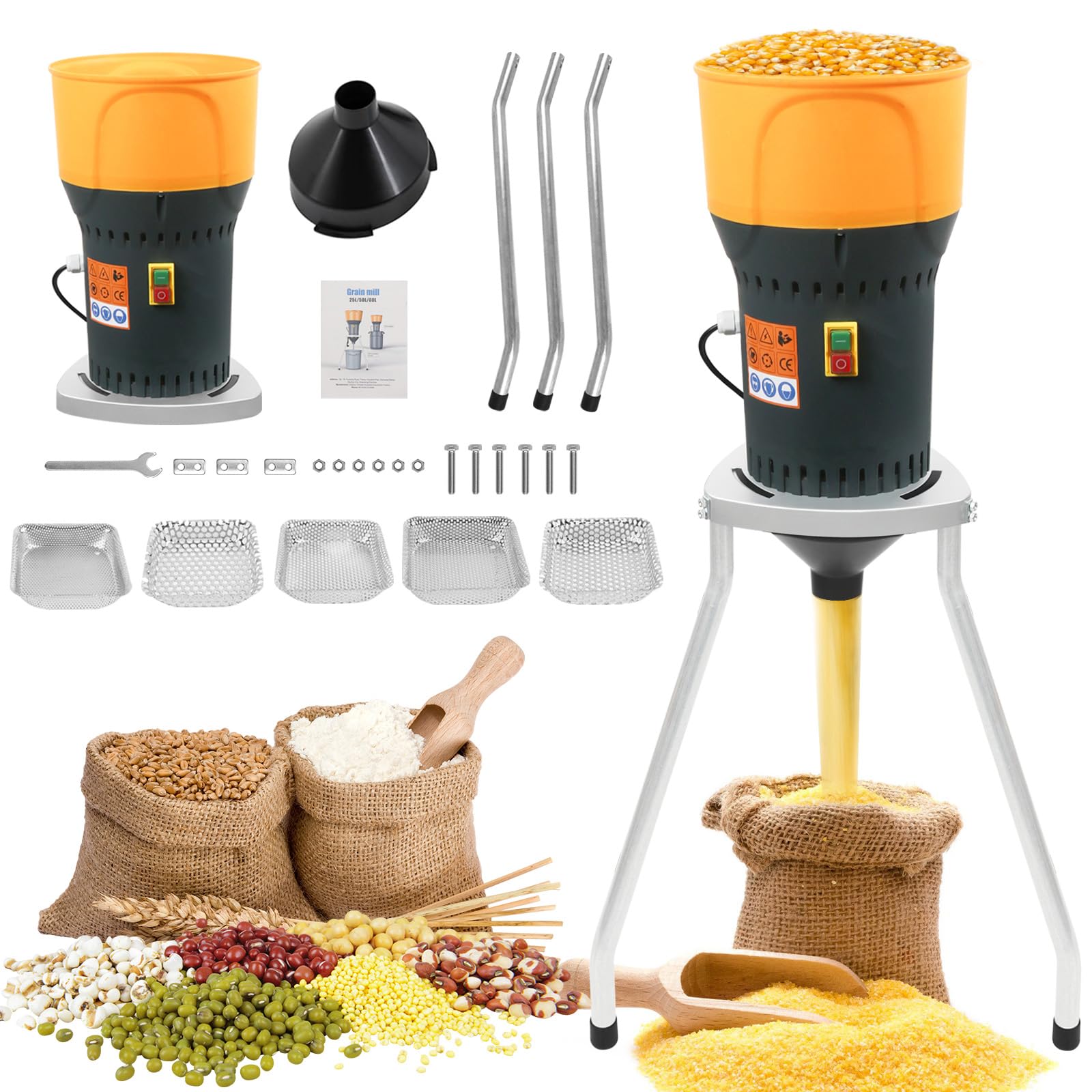 Amazon.com: Eachbid Electric 25L Dry Grain Mill Grinder with 5 Sieves ...