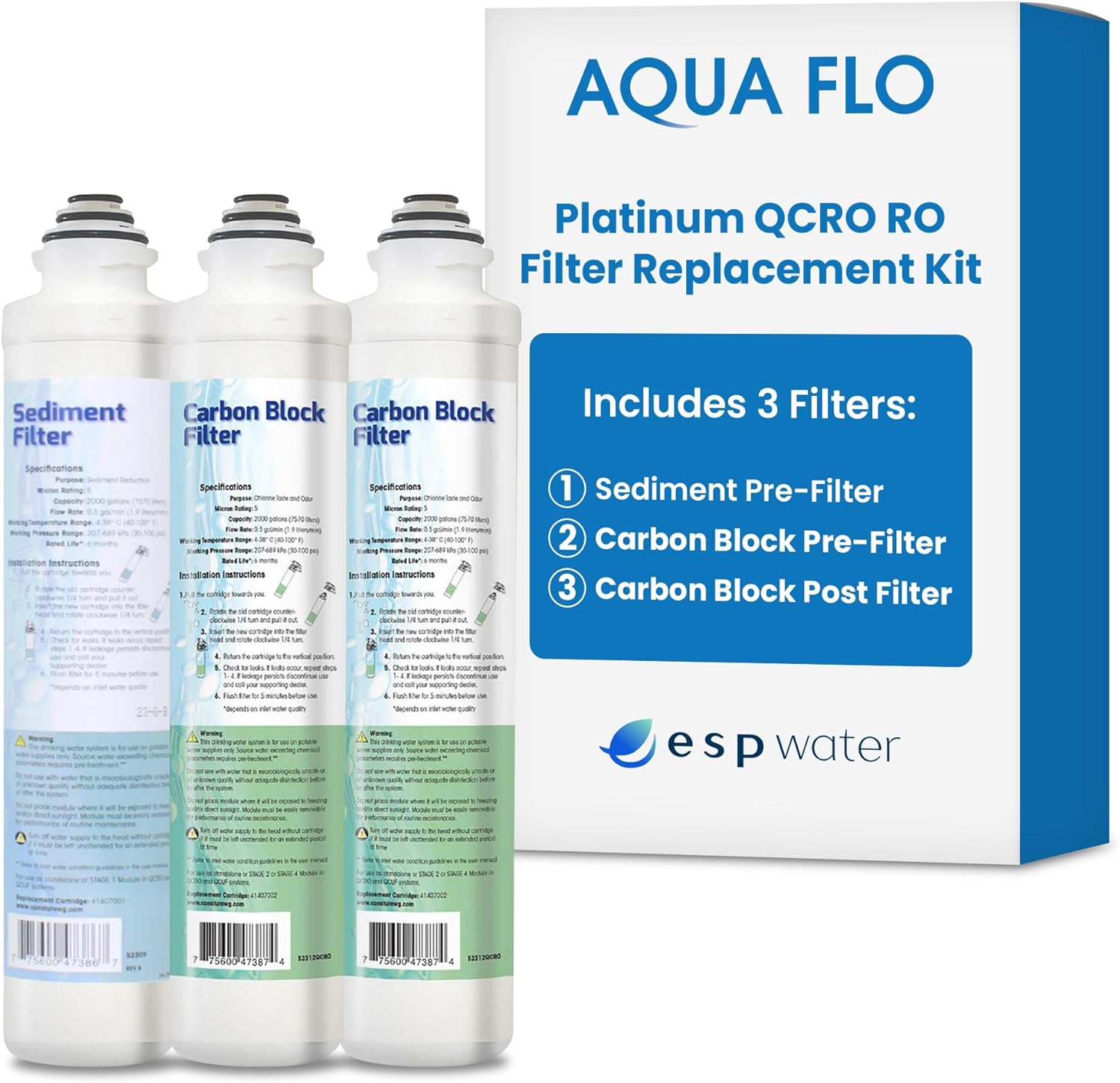 Aqua Flo Platinum QCRO RO Filter Replacement Kit – Improves Taste by ...
