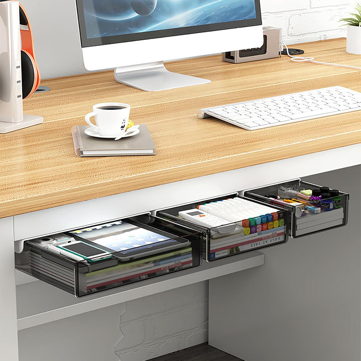 Amazon.com: XCELLENT GLOBAL XG 3 Pack Under Desk Drawer Organizer Slide ...