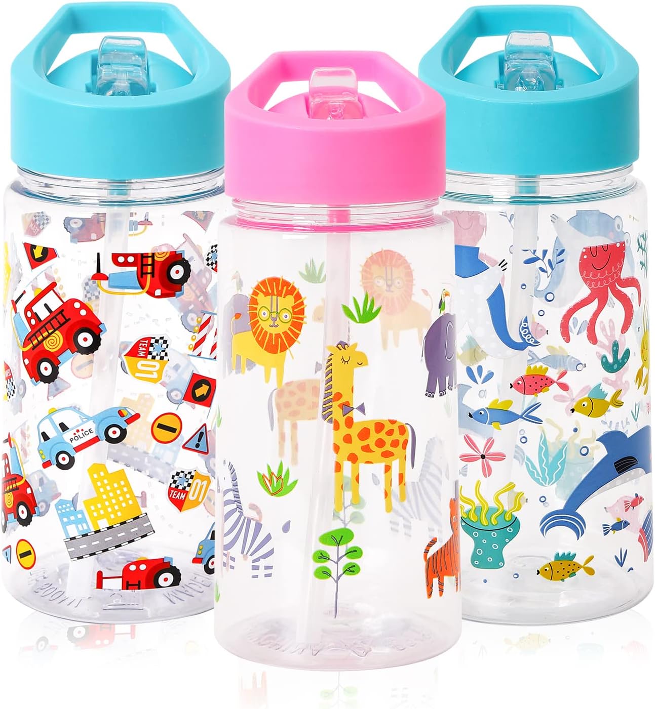450ml Kids Sippy Cup, Toddler Water Bottle with Straw, Leak-Proof Kids Drink Bottle for Boy Girl ...