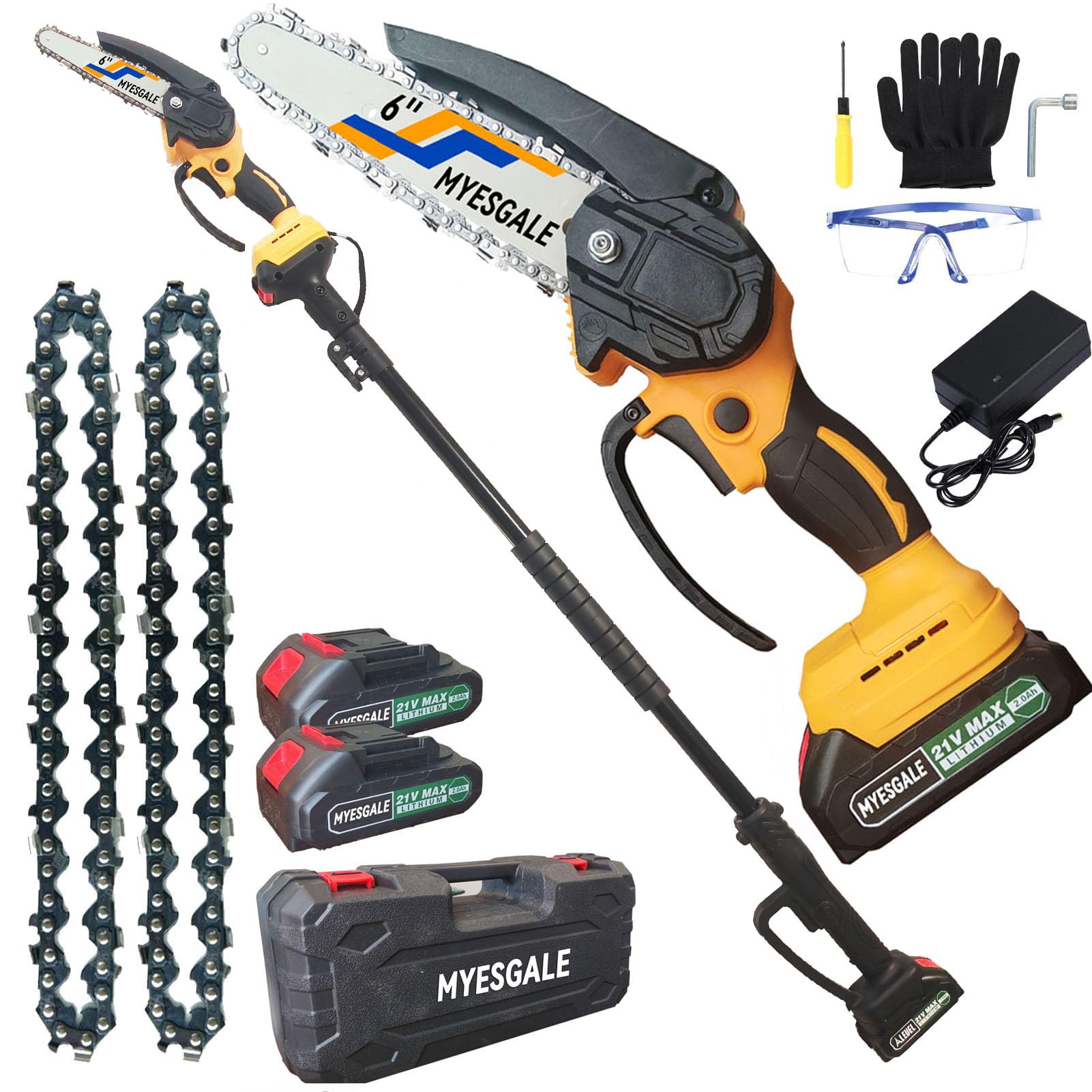 Amazon.com: 2-IN-1 Cordless Pole Saw & Mini Chainsaw, 21V 2.0Ah battery ...