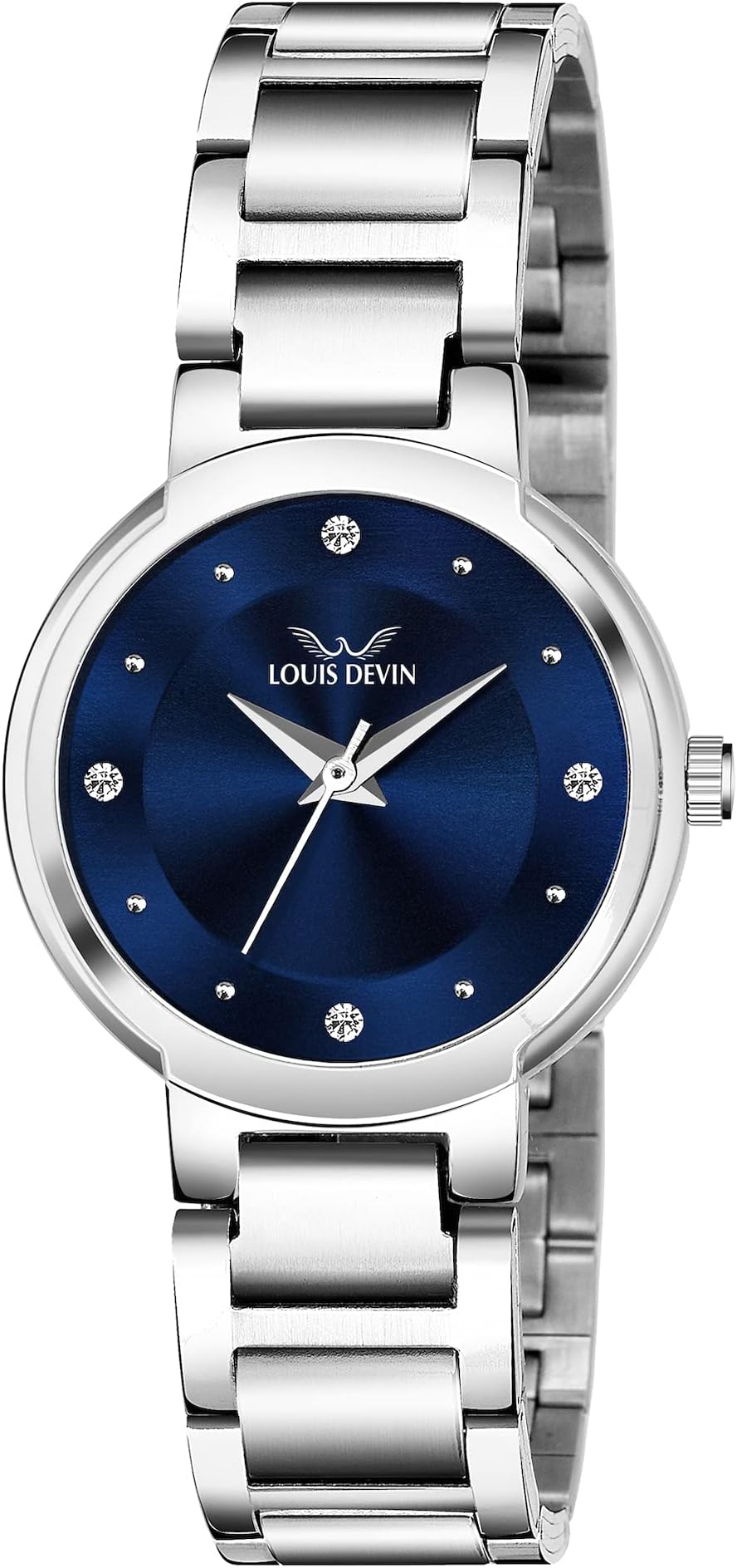 LOUIS DEVIN Women's Blue Dial and Silver Band Analog Stainless Steel ...