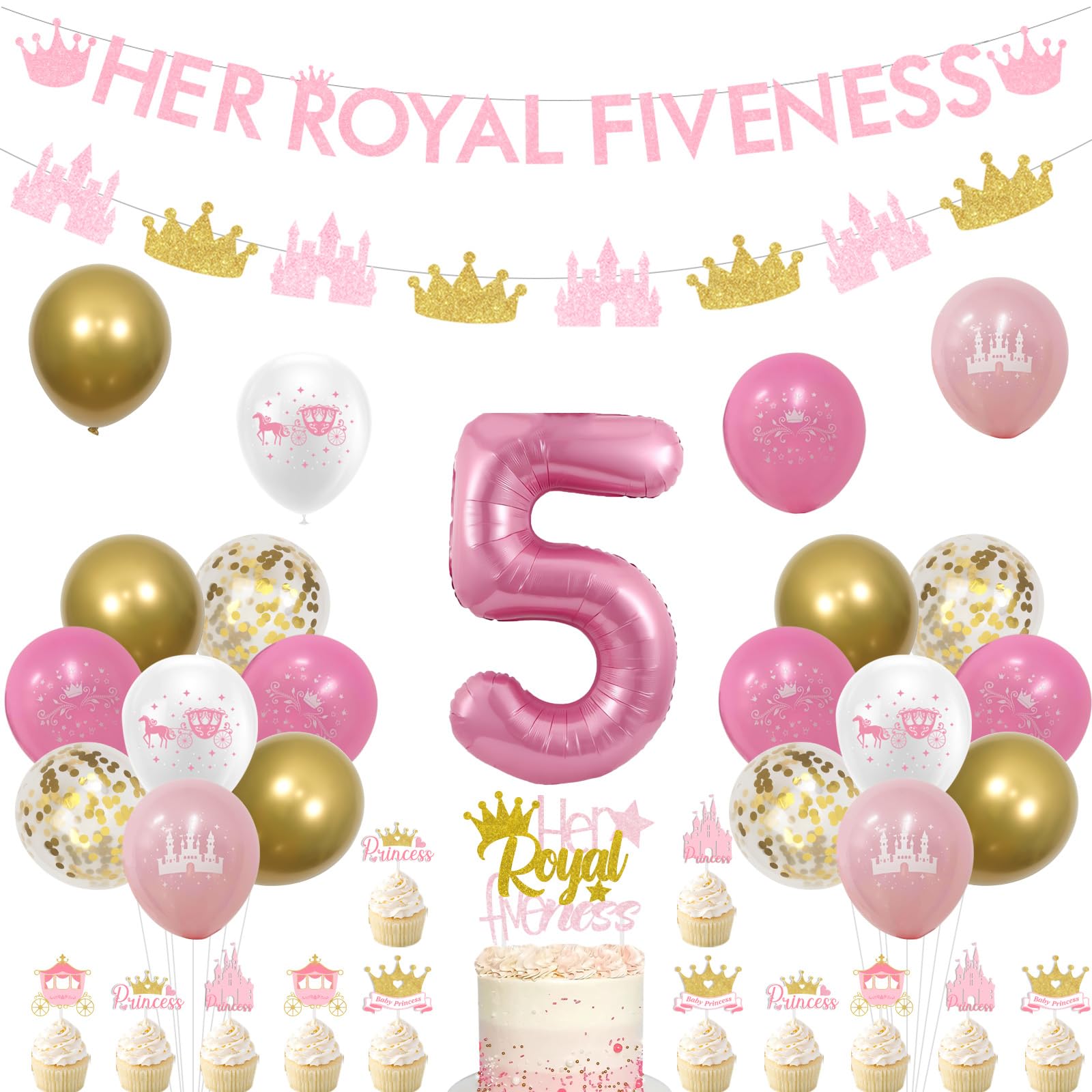 Amazon.com: kreat4joy Princess 5th Birthday Decorations Girl, Her Royal ...