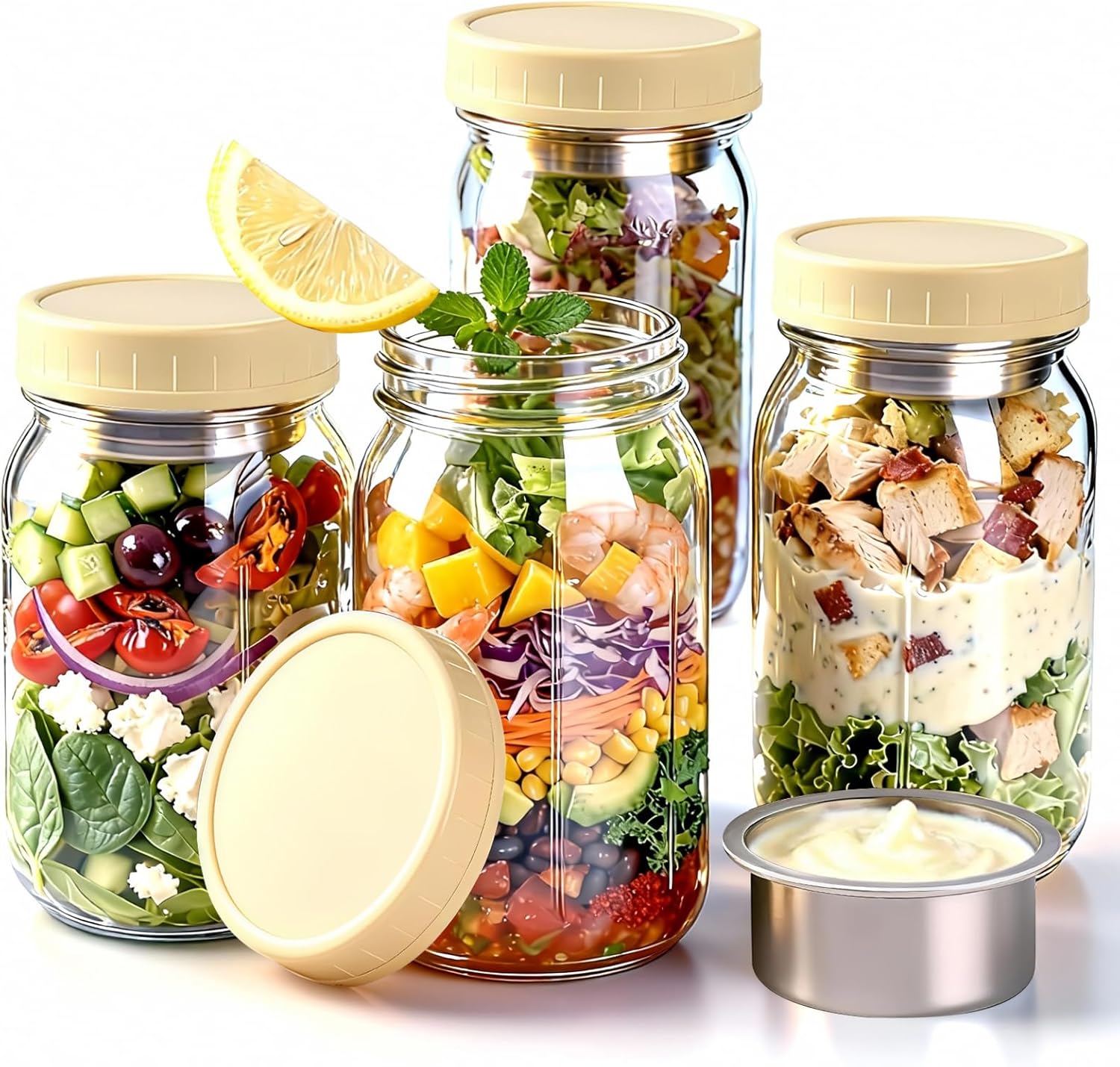 Amazon.com: RuileMei 4 Pack Salad Jars,Glass Salad Pod with Lids - 32oz ...