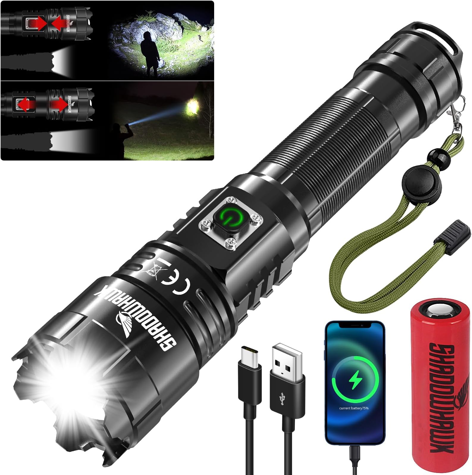 Shadowhawk Taschenlampe LED Aufladbar Extrem Hell, 500000 Lumen ...