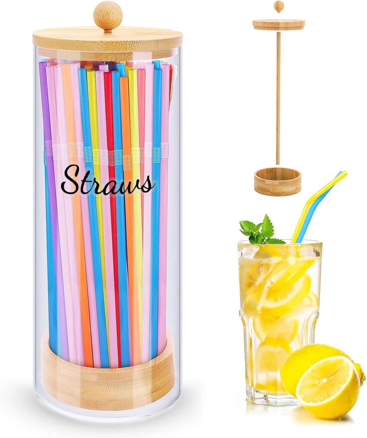 Amazon.com: JYPS 10-Inch Acrylic Straw Dispenser with Bamboo Lid ...