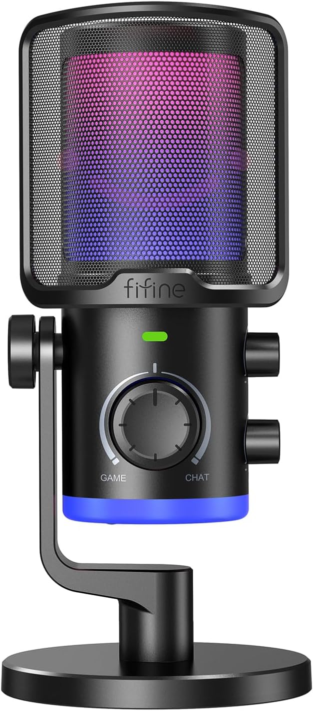 Fifine Gaming PC Microphone, Computer USB Microphone for Streaming ...