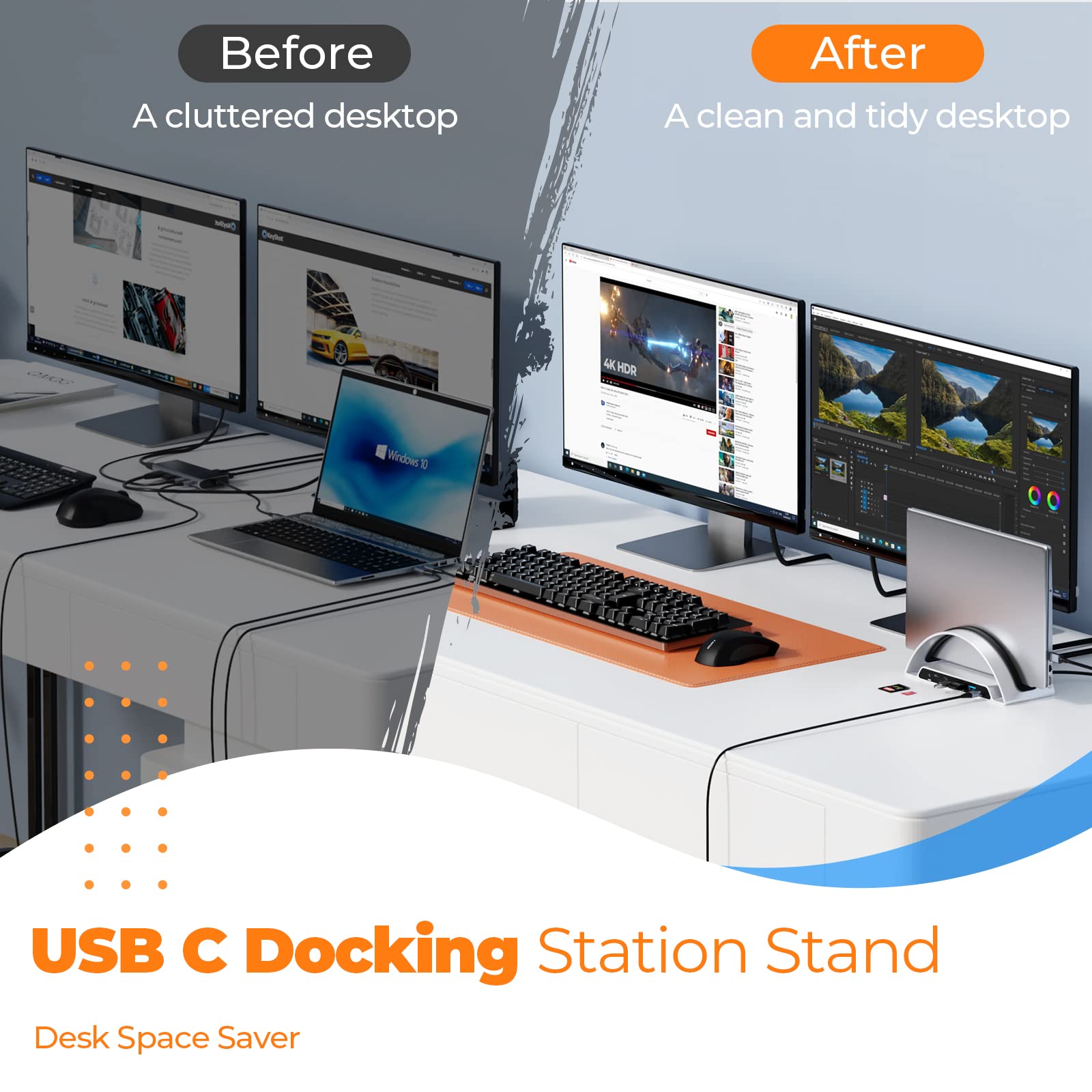 Snapklik.com : TobenONE Laptop Docking Station Dual 4K Monitor For ...