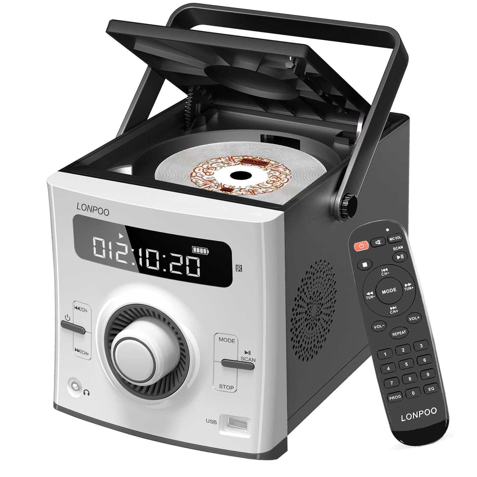 Snapklik.com : LONPOO Portable CD Player Boombox 2x10W FM Radios/Radio ...