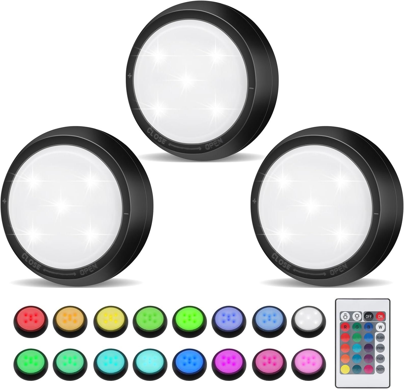 UNIWA Puck Lights with Remote,Under Cabinet Lights Wireless,16 Colors ...