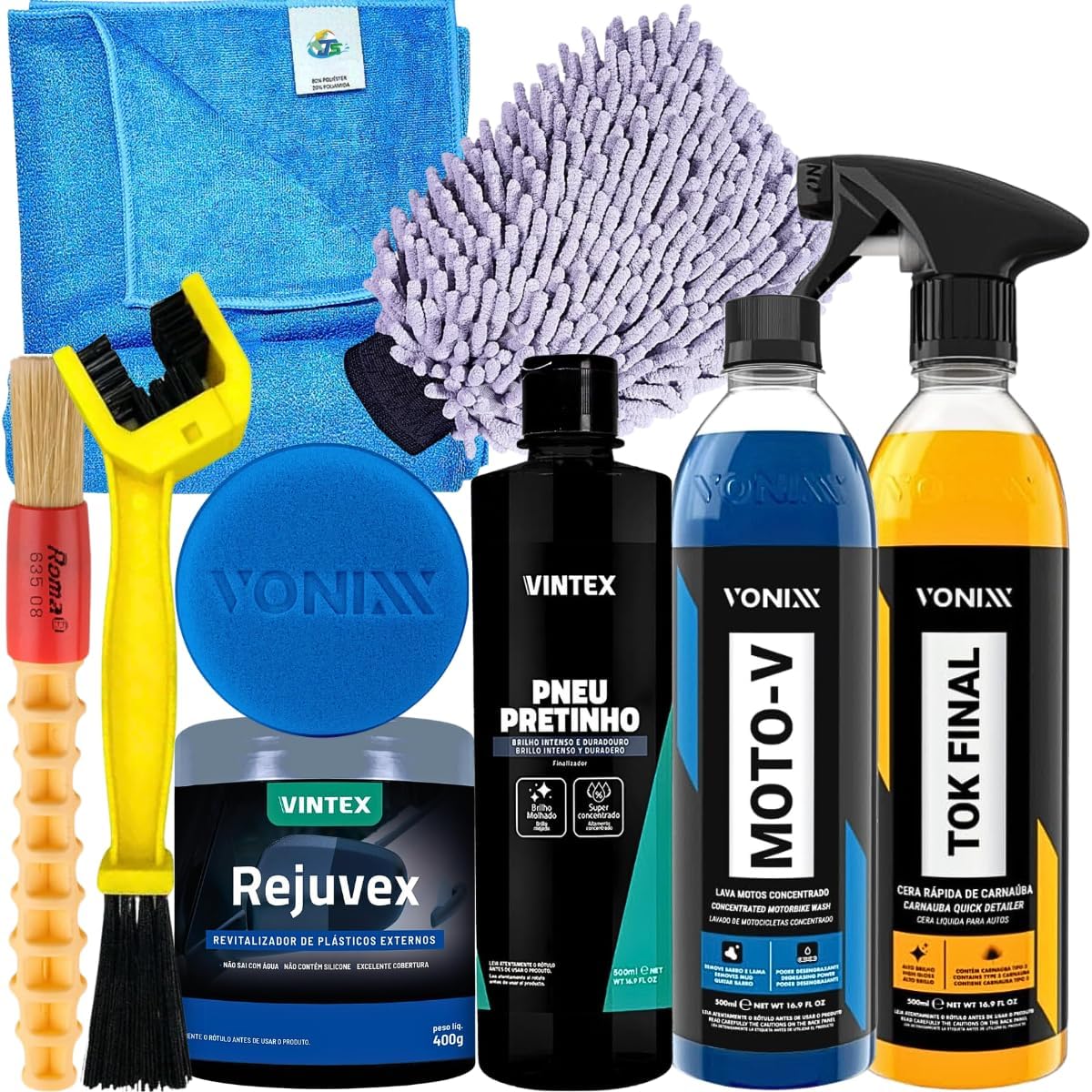 Kit Lavagem Automotiva Moto Carro V-Floc Blend Spray Sintra Fast Restaurax Pano Aplicador Pincel ...