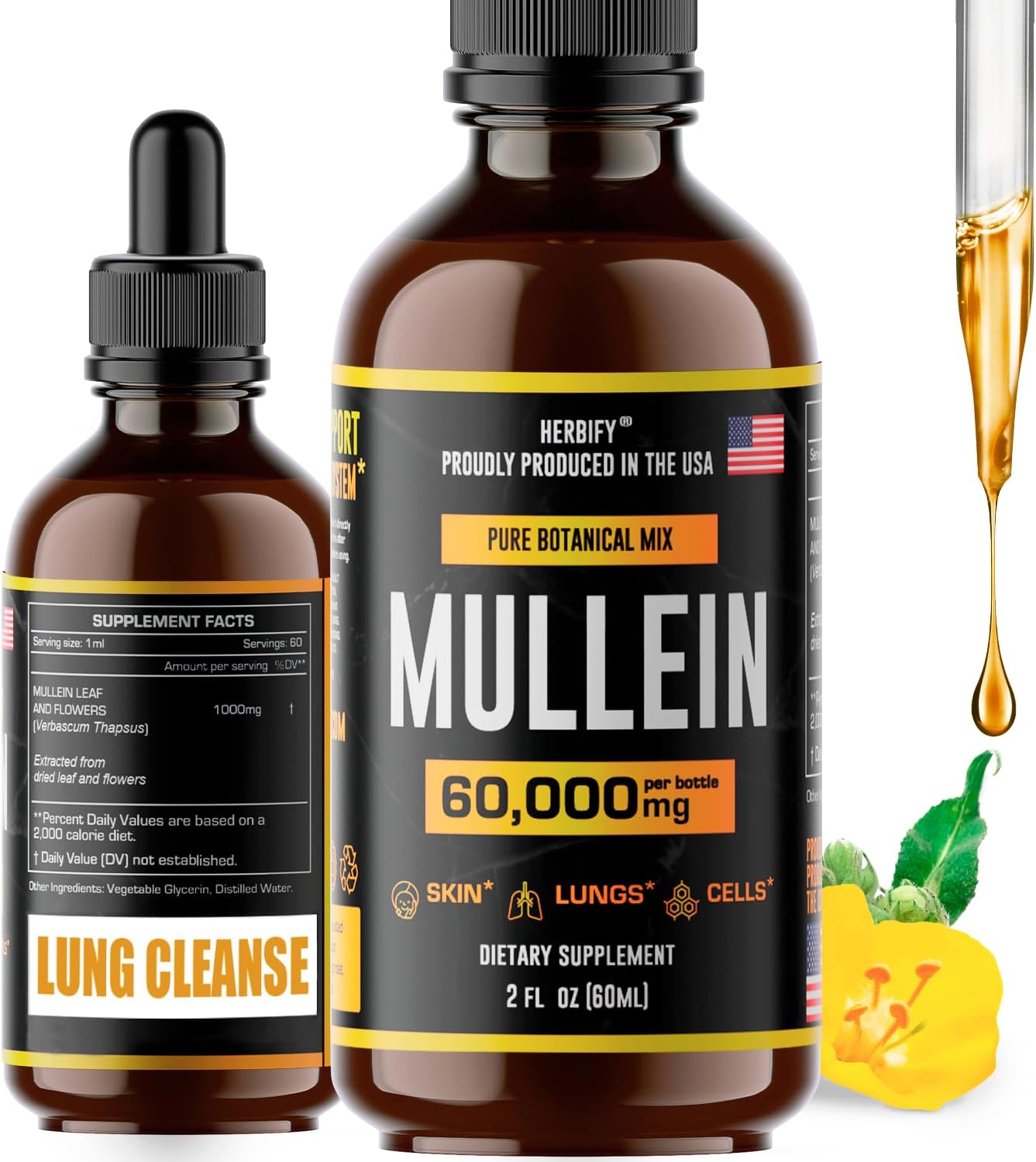 Amazon.com: HERBIFY Mullein Extract 2 oz, Alcohol-Free Tincture for ...