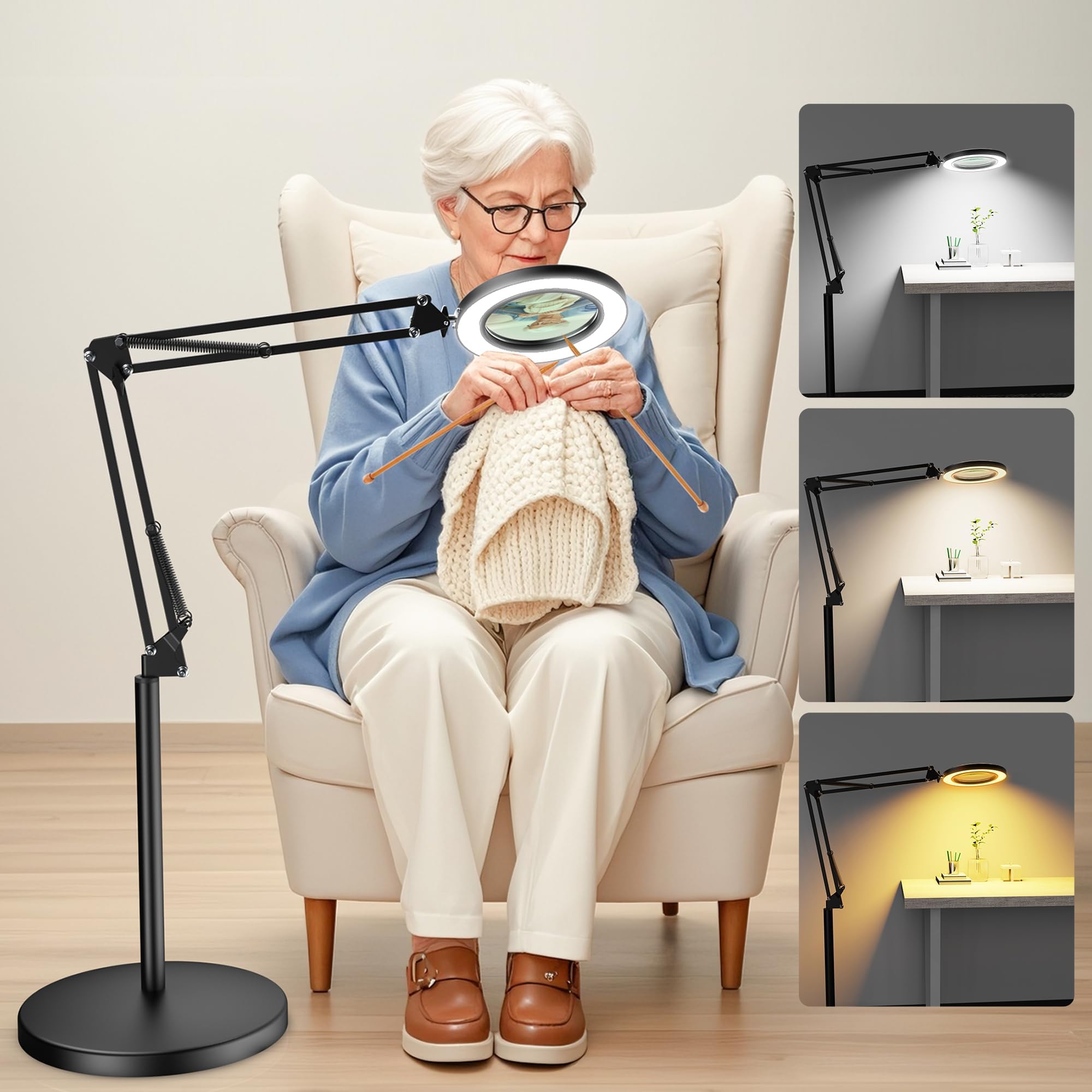 5X Magnifying Glass with Light and Stand, 3-in-1 Magnifying Floor Lamp ...