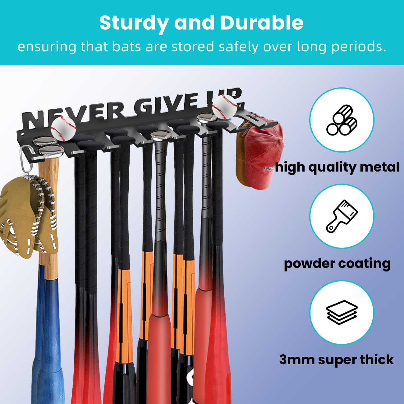 Snapklik.com : Baseball Bat Holder Wall Mount Softball Storage Hooks ...