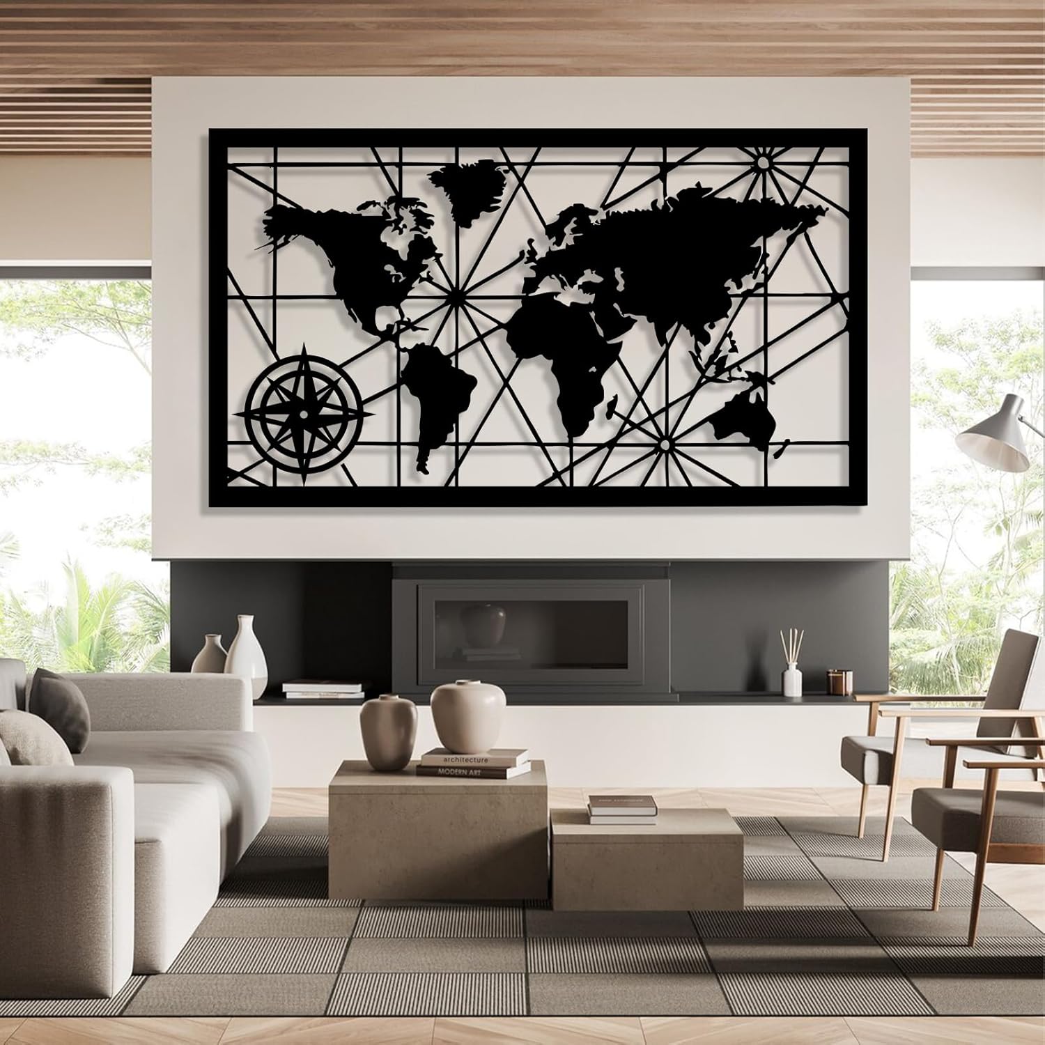 Amazon.com: Hotuijxca World Map Metal Wall Art Decor, Metal World Map ...