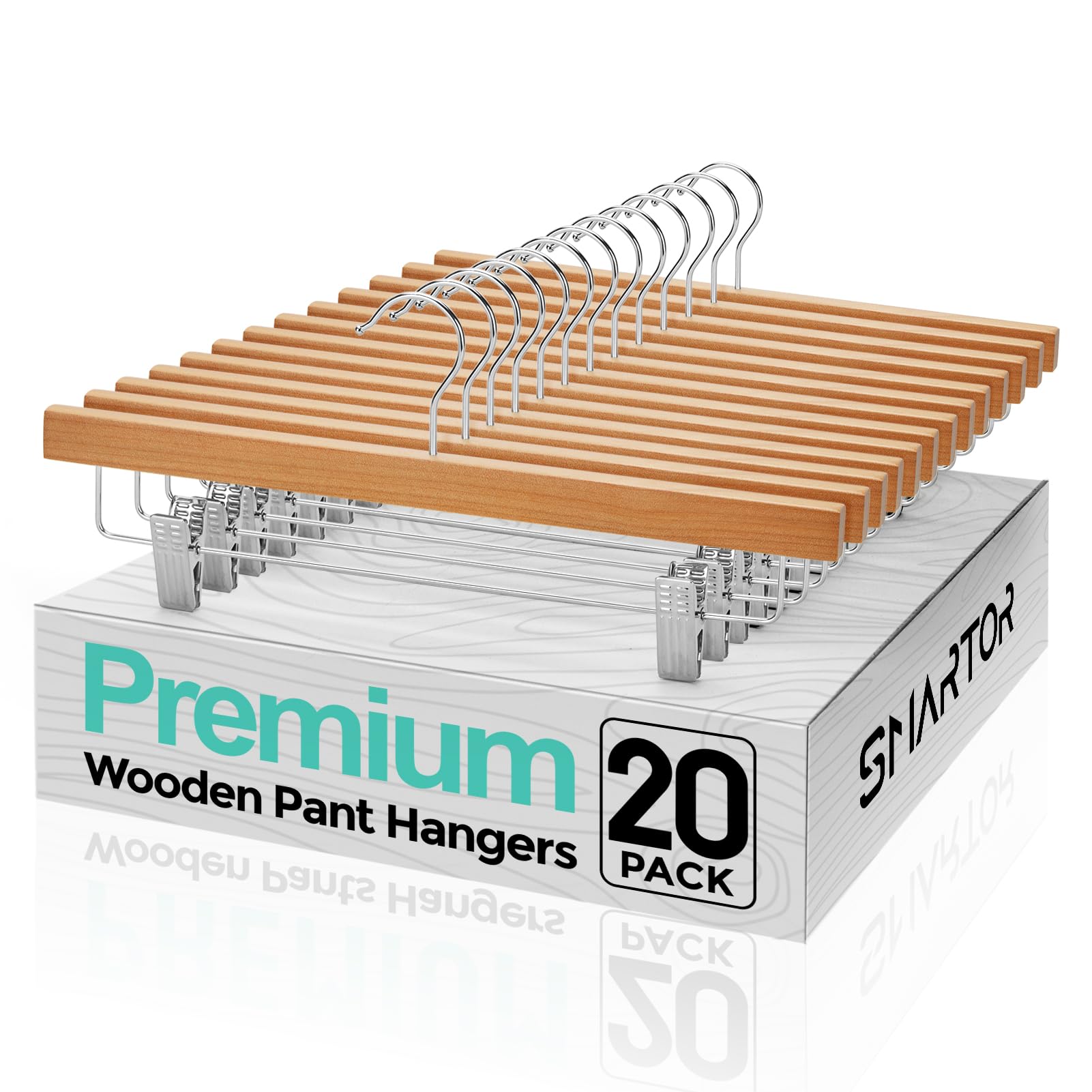 Amazon.com: SMARTOR Wood Pants Hangers - 14inch, 20 Pack Skirt Hangers ...