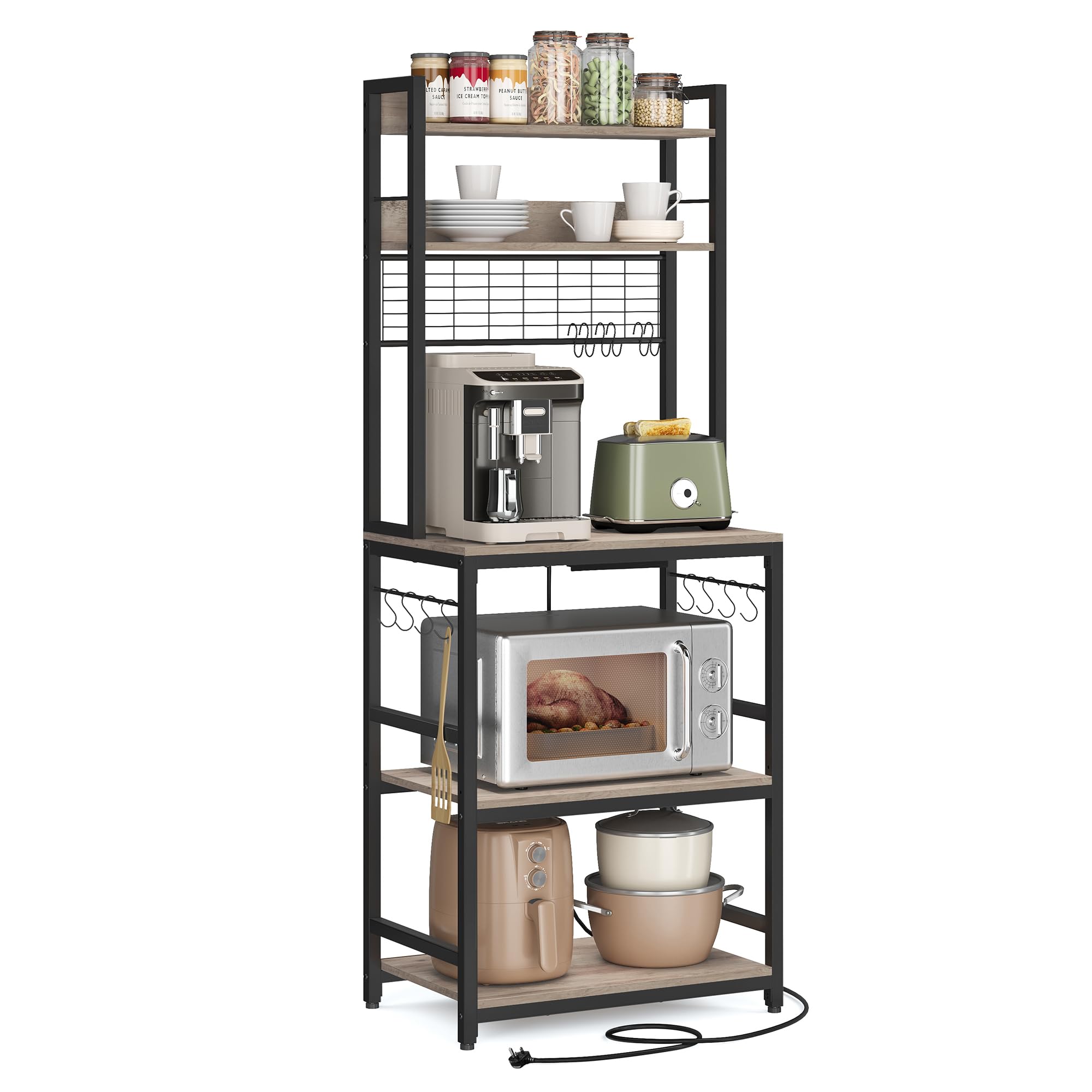 VASAGLE Kitchen Storage Rack with Power Outlet, Coffee Bar, Baker's ...