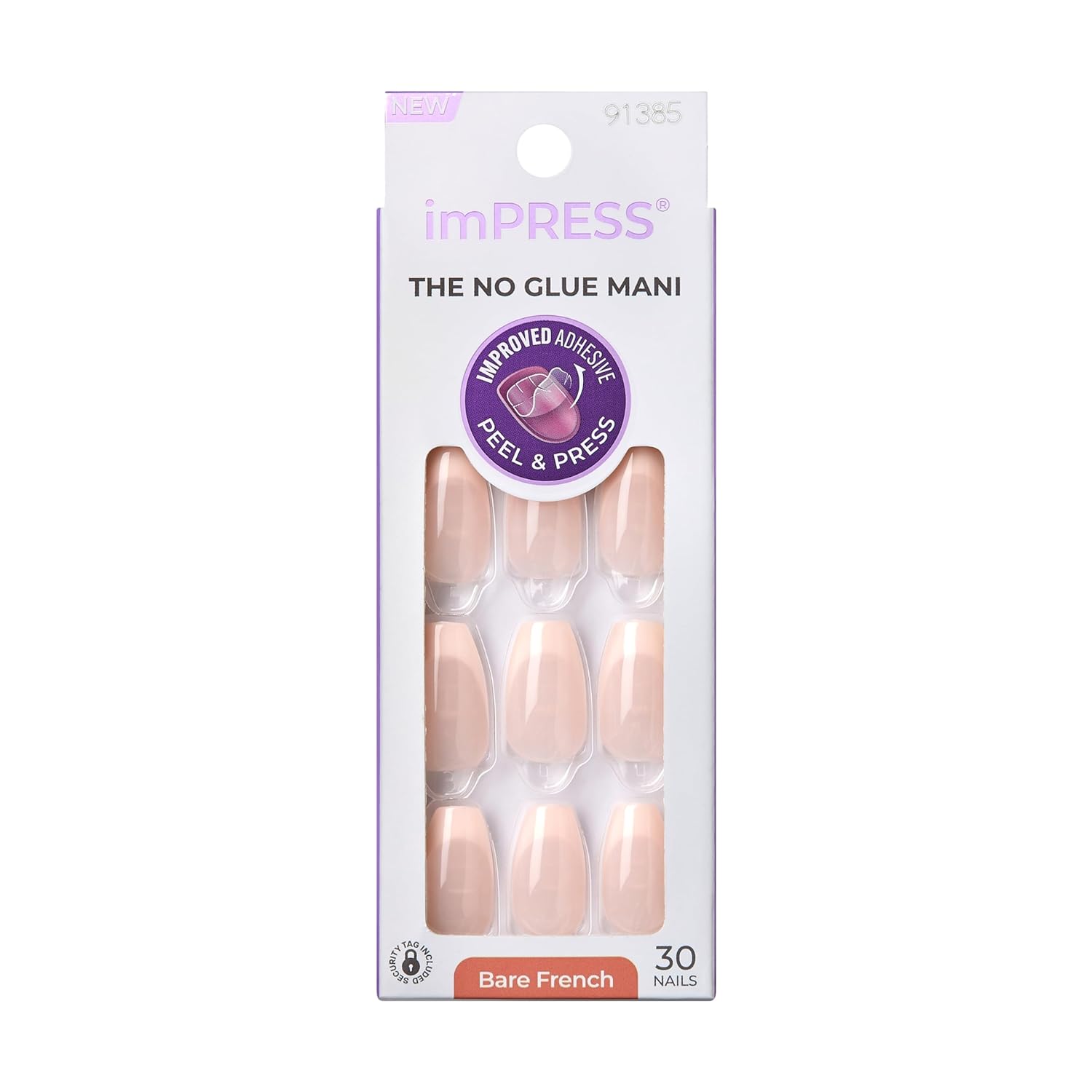 Amazon.com: KISS imPRESS No Glue Mani Press On Nails, French, 'Genuine', Light Neutral + White ...