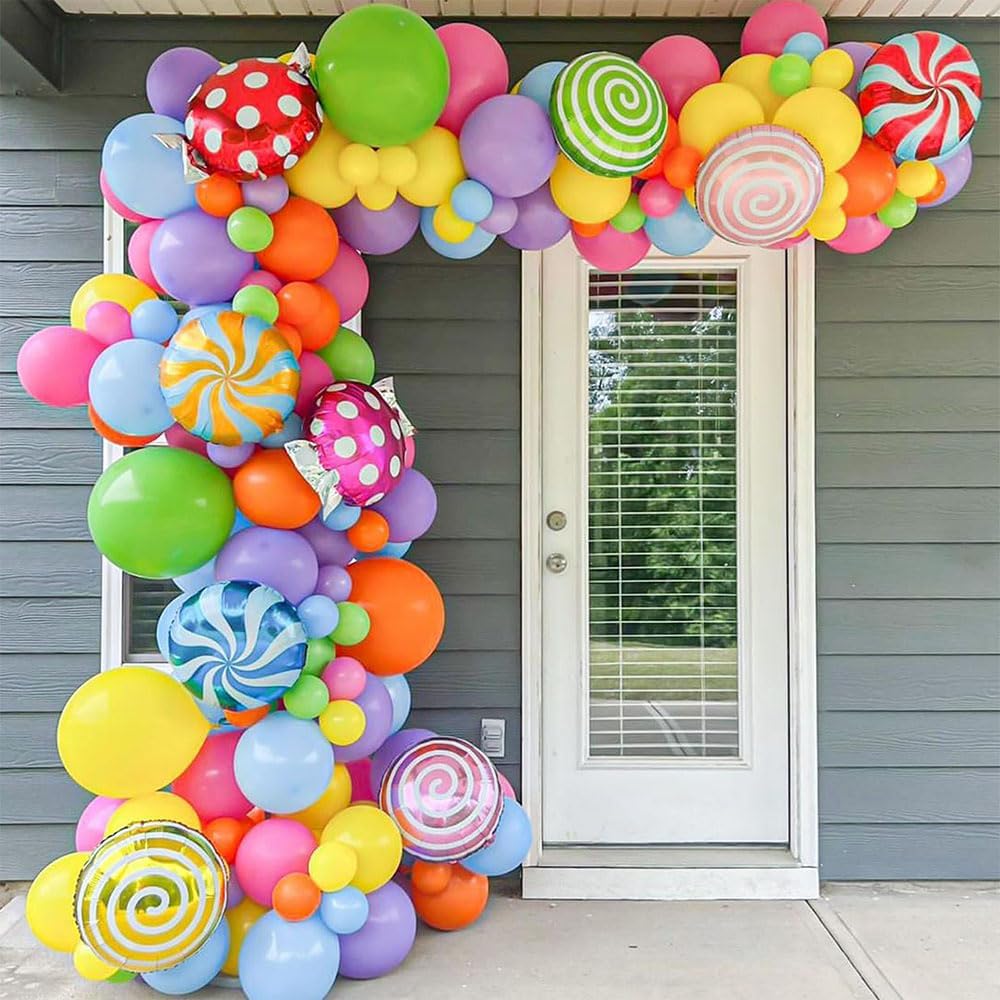 Amazon.com: Candyland Party Decorations 148 Pcs Rainbow Candy Balloon ...