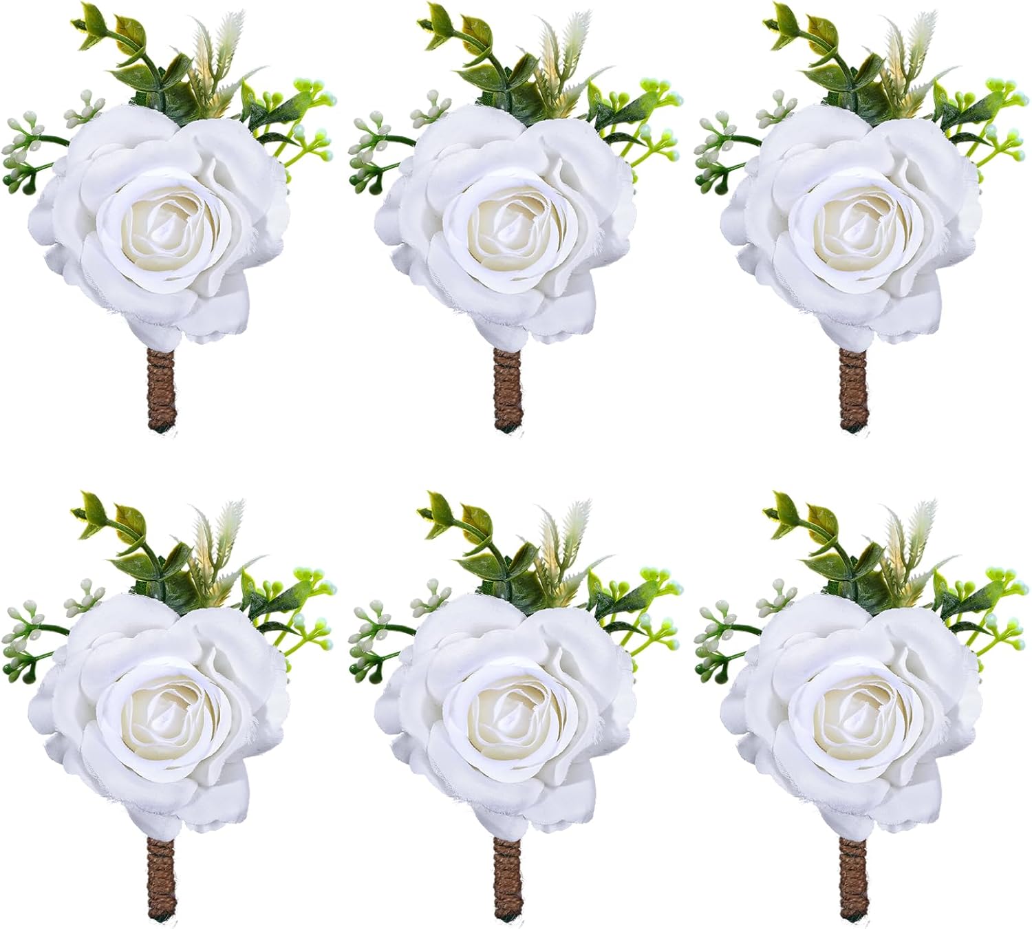 Amazon.com: cobee Lvory Rose Boutonniere for Men,Set of 6 Boutonniere ...